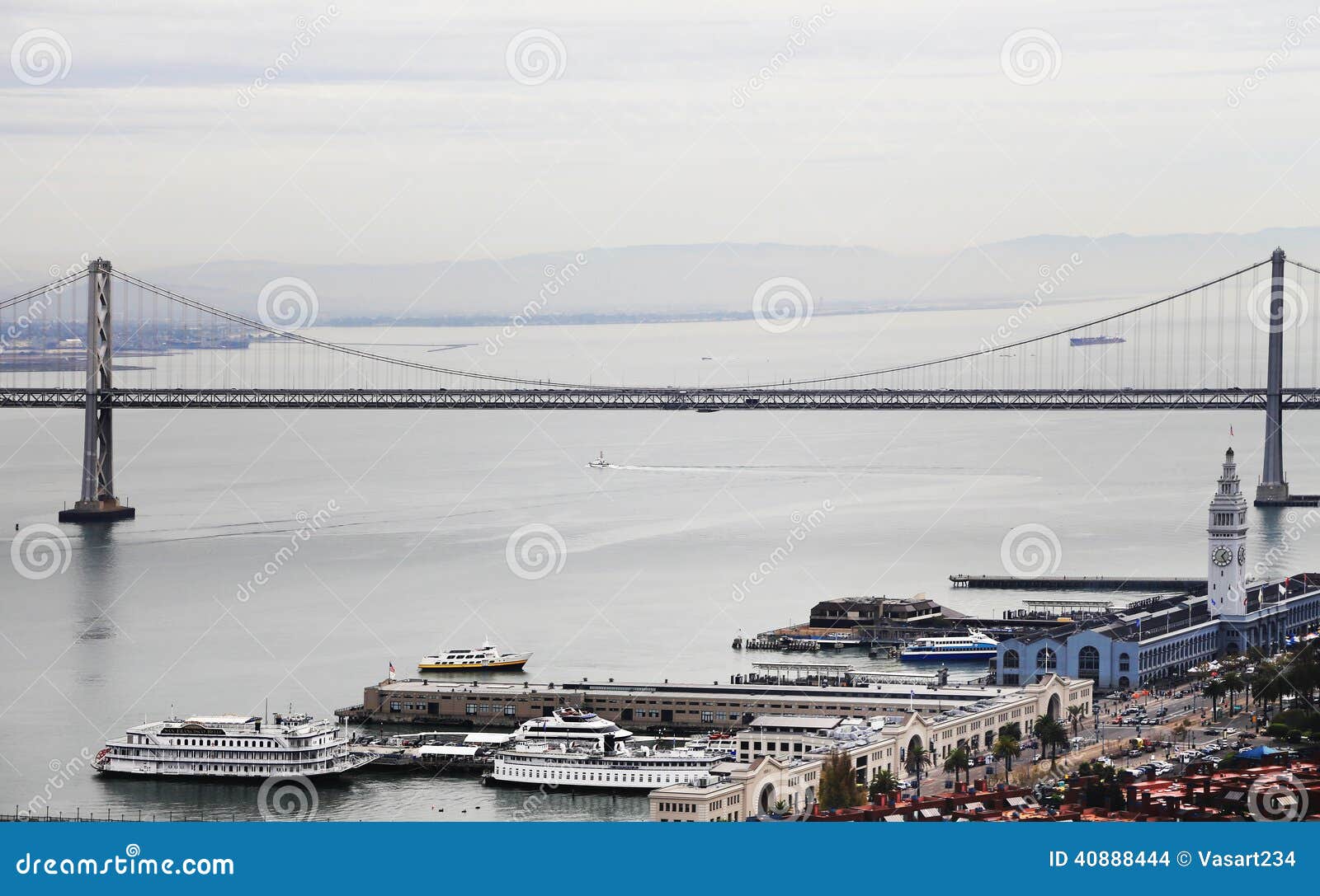 San Francisco Bay Bridge and Embarcadero Stock Photo - Image of ...