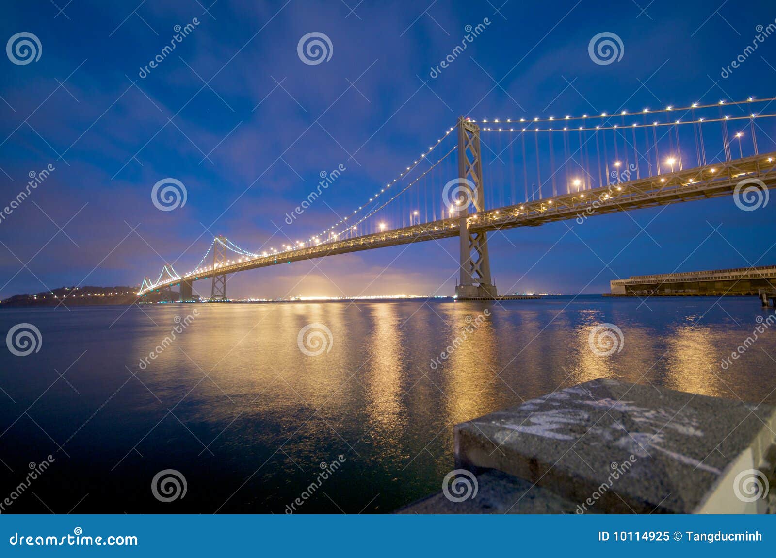 San Francisco Bay Bridge at Night Stock Image - Image of bridge, water ...