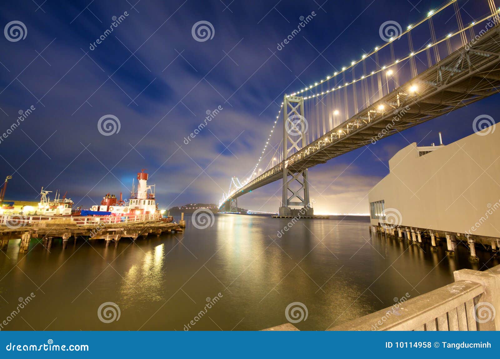 San Francisco Bay Bridge at Night Stock Photo - Image of blue, bridge ...