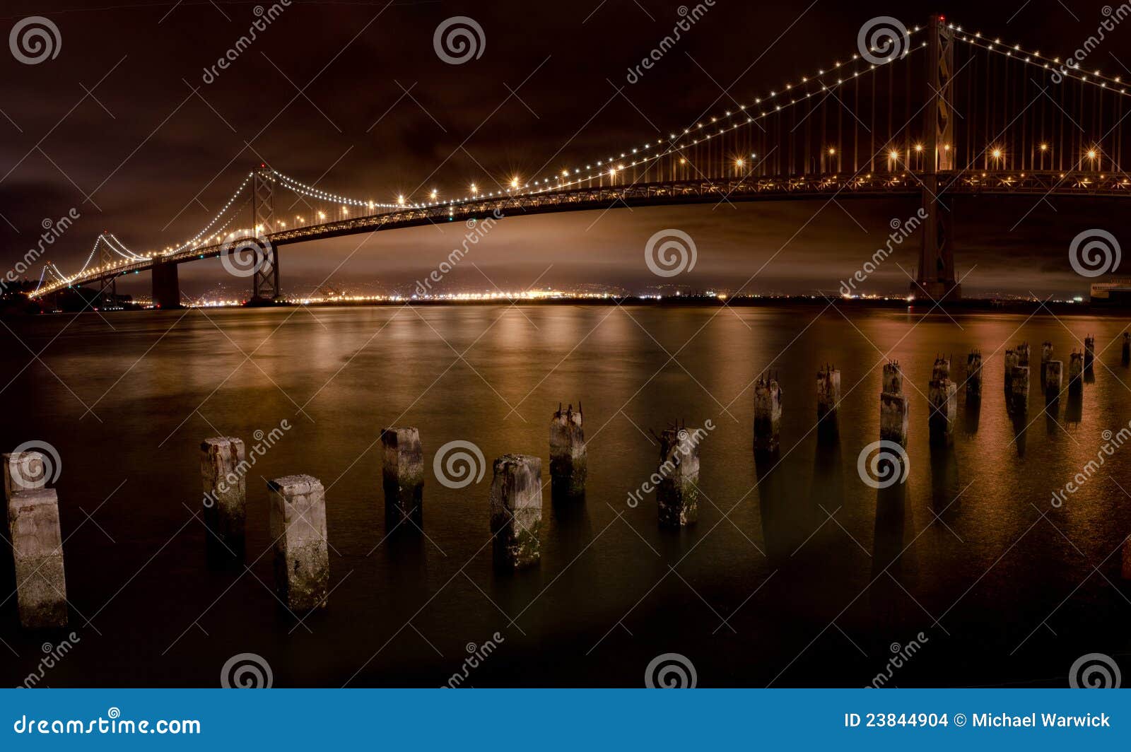 San Francisco Bay Bridge at Night Stock Photo - Image of piers, night ...