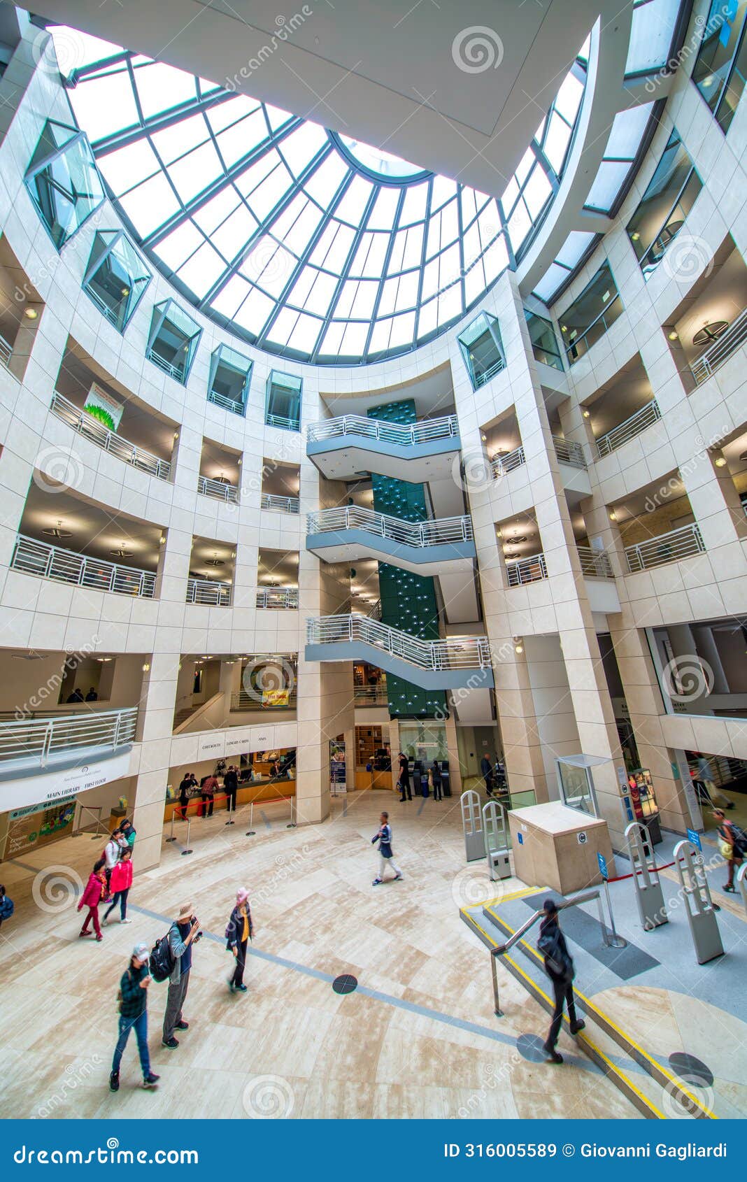 San Francisco, CA - August 6, 2017: Interior of Modern Public Library ...