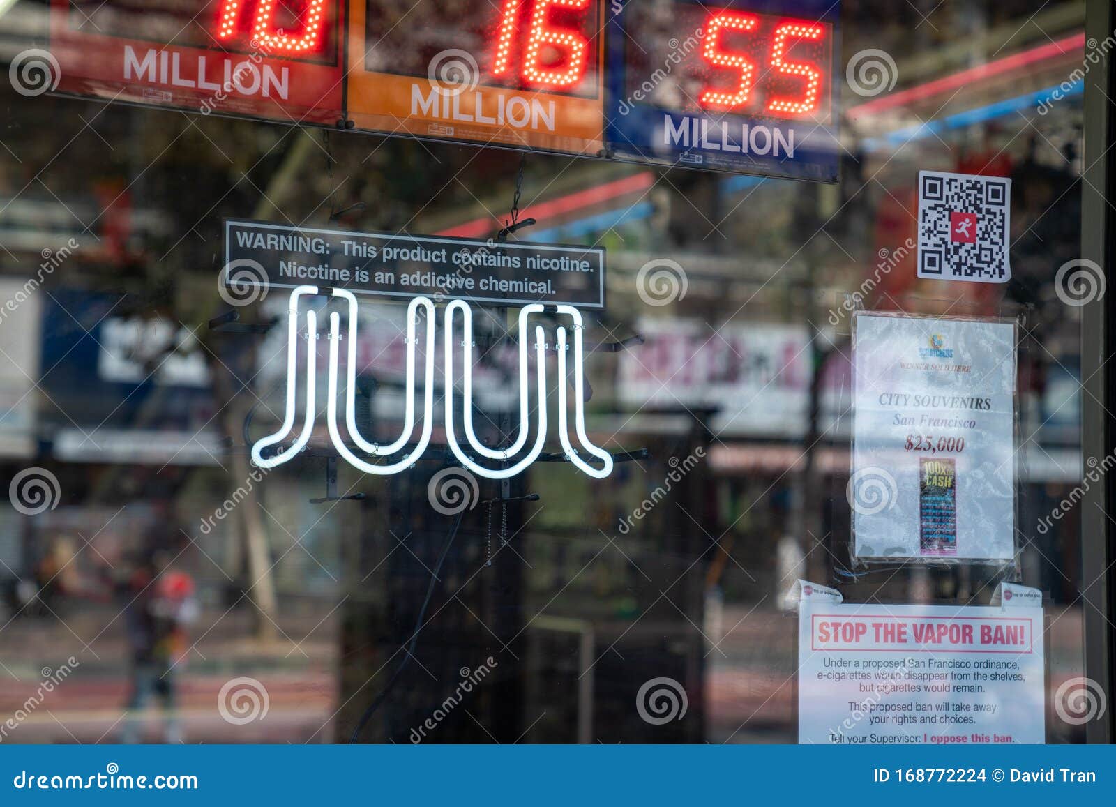 Juul E Cigarette Vaping Neon Sign With Nicotine Warning Posted Outside Liquor Store Editorial