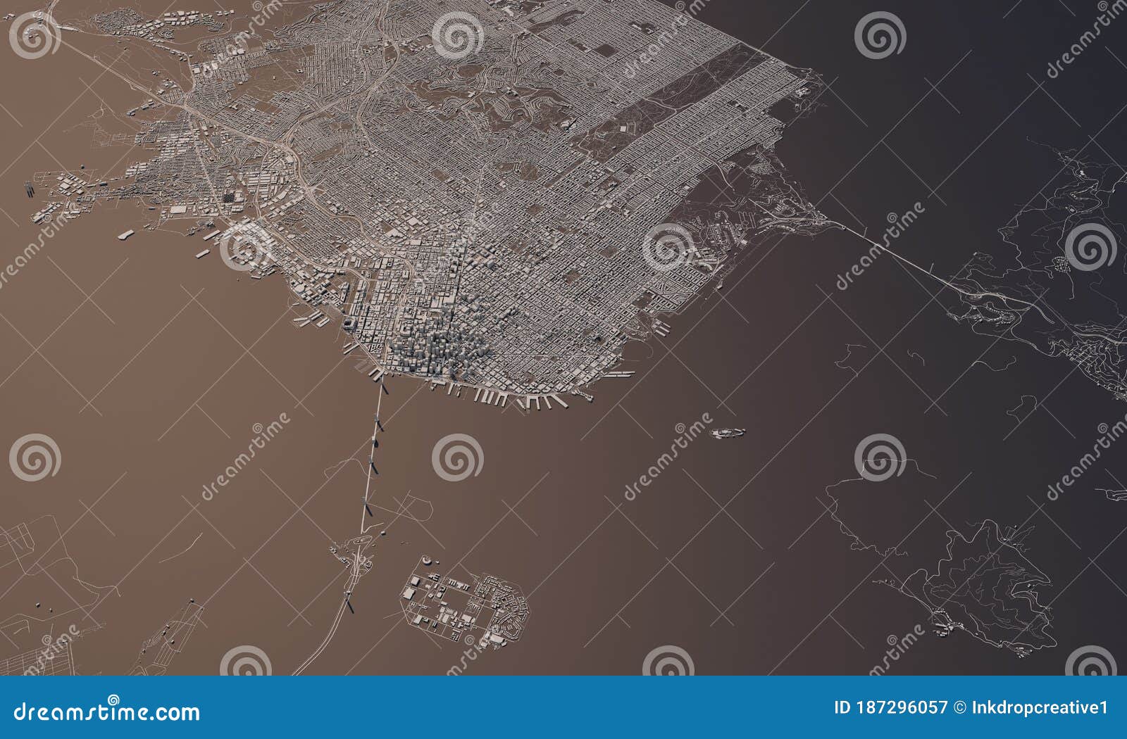 San Francisco City Map 3D Rendering. Aerial Satellite View Stock ...