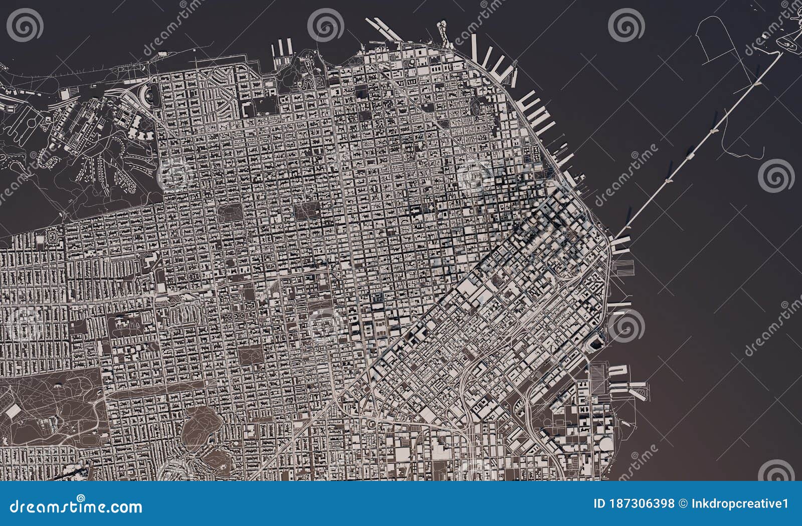 San Francisco City Map 3D Rendering. Aerial Satellite View Stock ...