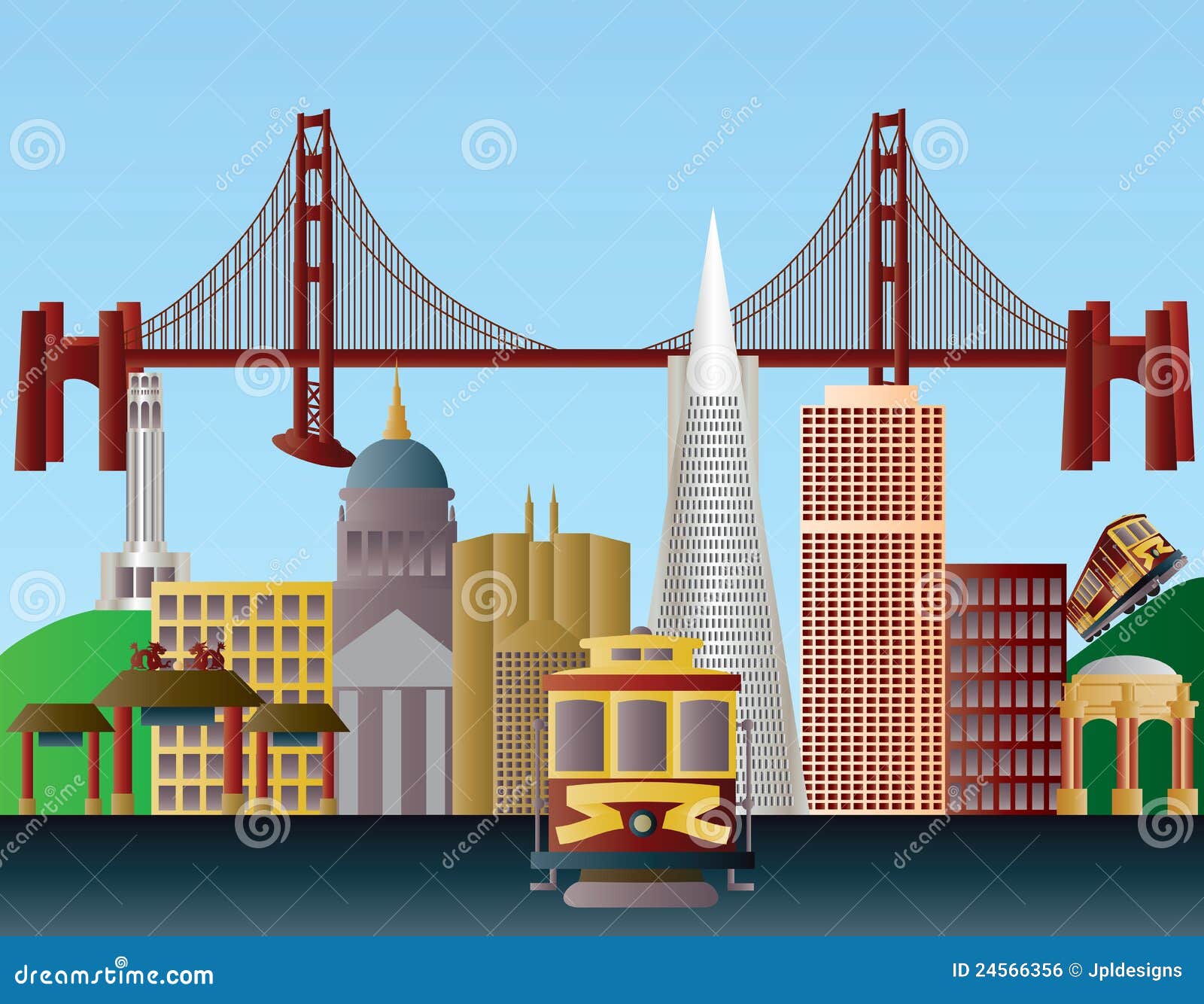 San Francisco City Skyline Illustration Stock Vector - Illustration of ...