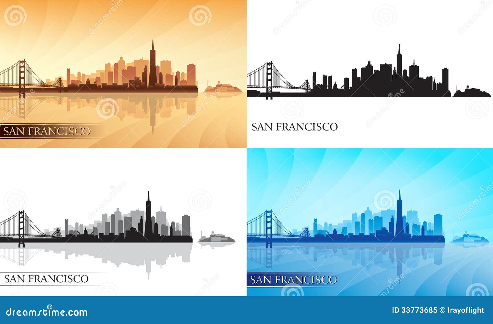 San Francisco City Skyline Silhouettes Set Stock Vector - Illustration ...