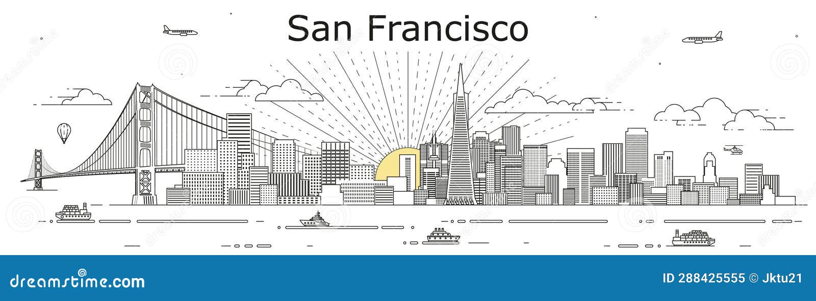 San Francisco Cityscape Line Art Vector Illustration Stock Vector ...
