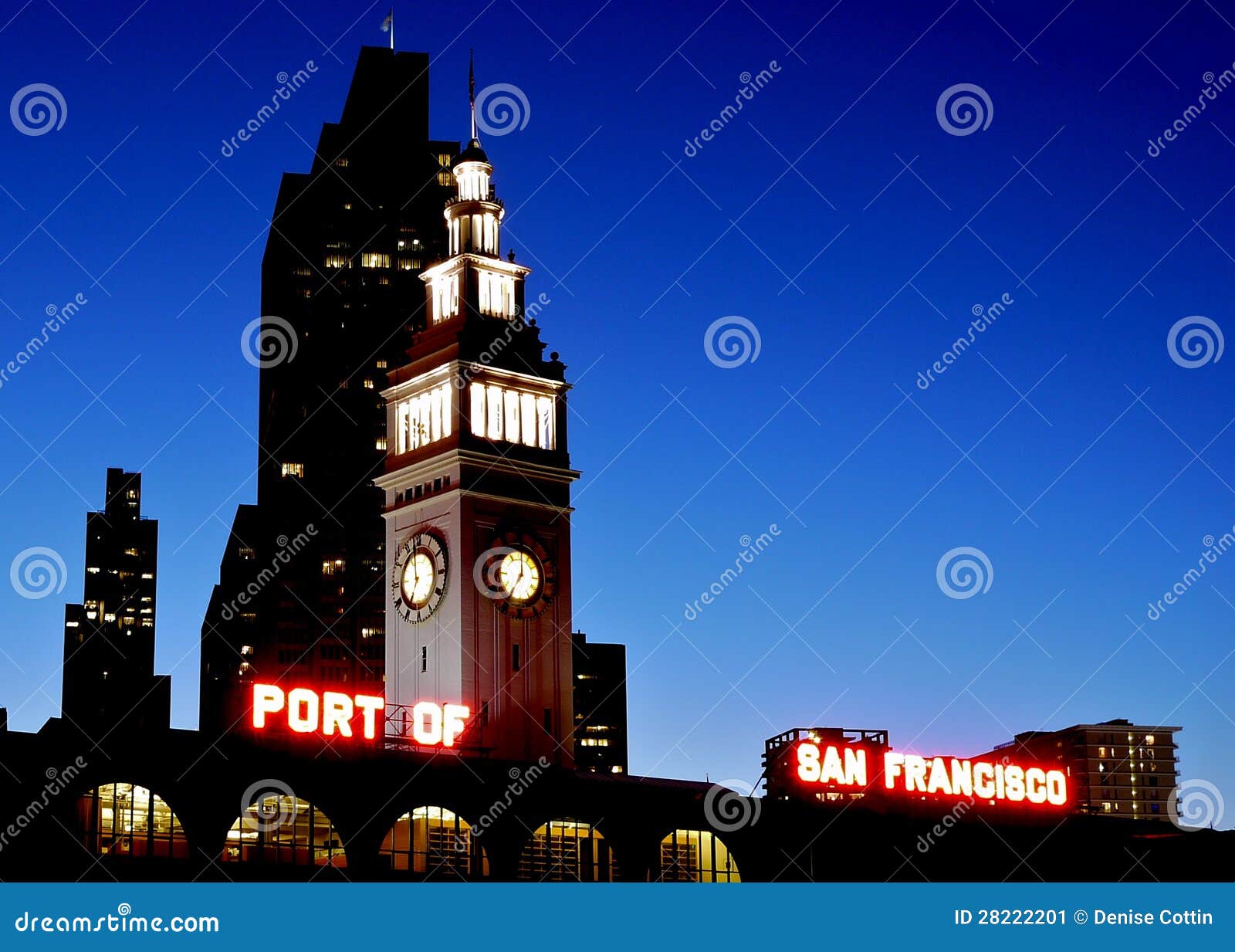San Francisco Ferry Building Stock Image - Image of tower, lighted ...