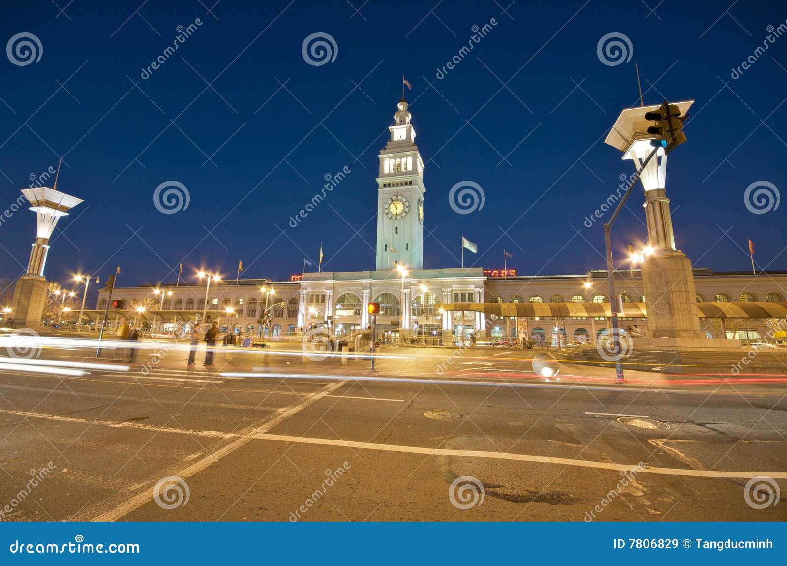 San Francisco Ferry Building at Night Stock Image - Image of urban ...