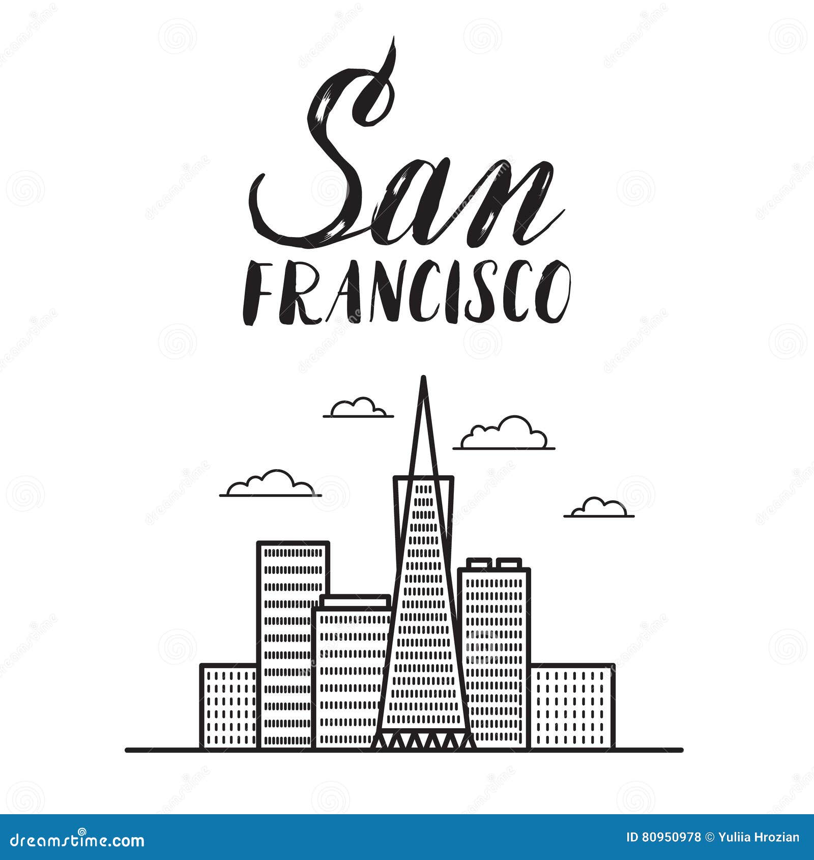 San Francisco Illustration with Modern Lettering Stock Vector ...
