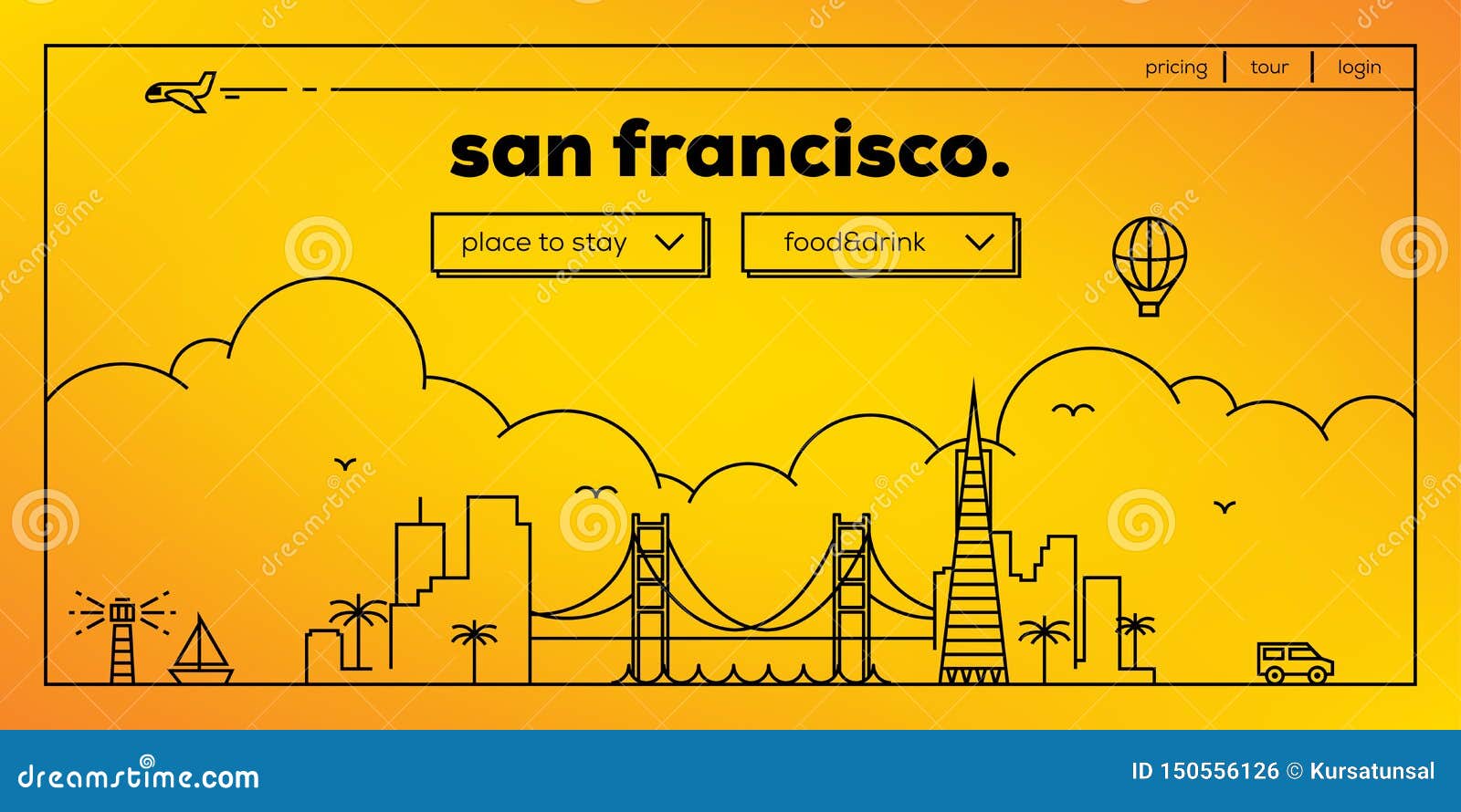 San Francisco Modern Web Banner Design with Vector Linear Skyline Stock ...