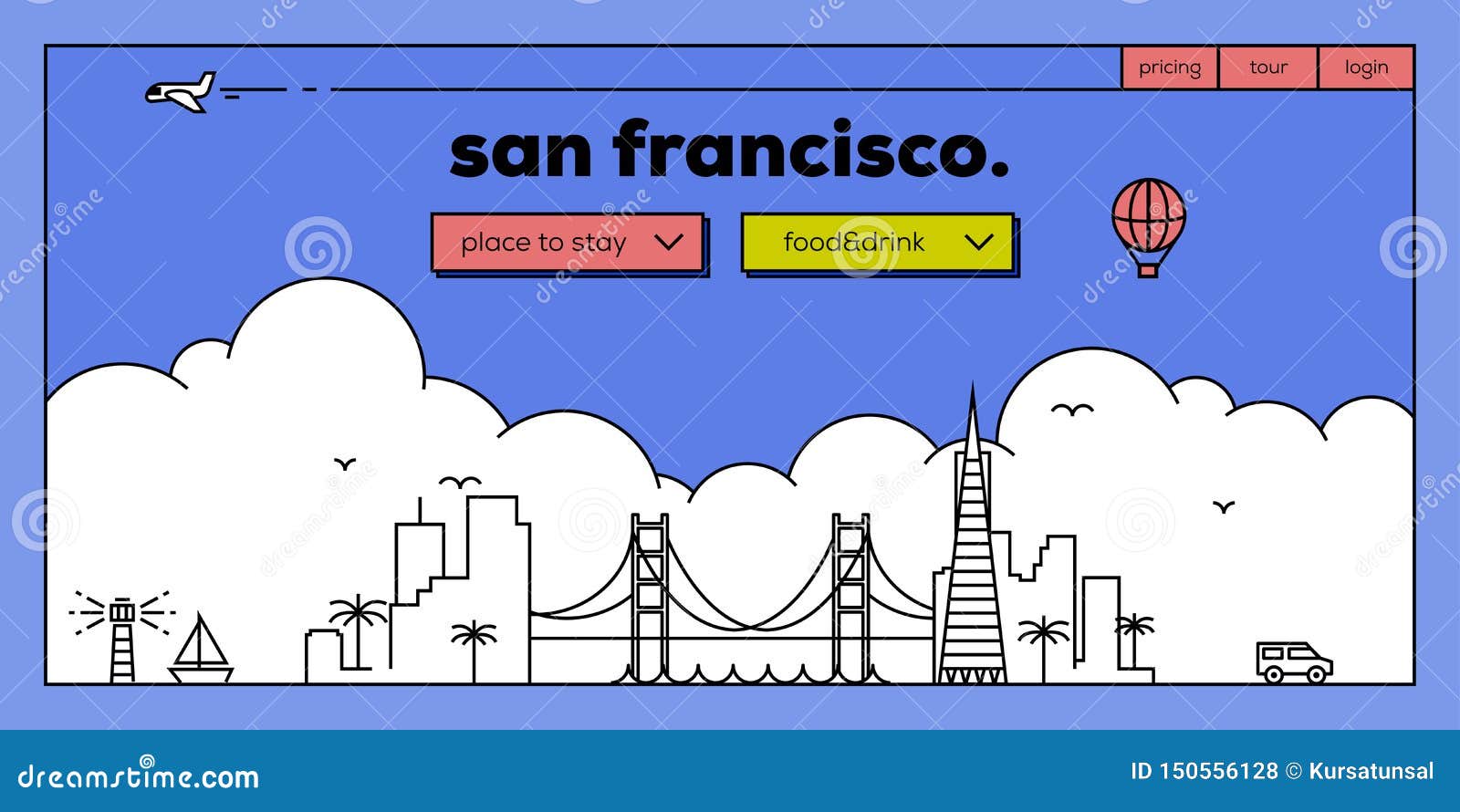 San Francisco Modern Web Banner Design with Vector Linear Skyline Stock ...