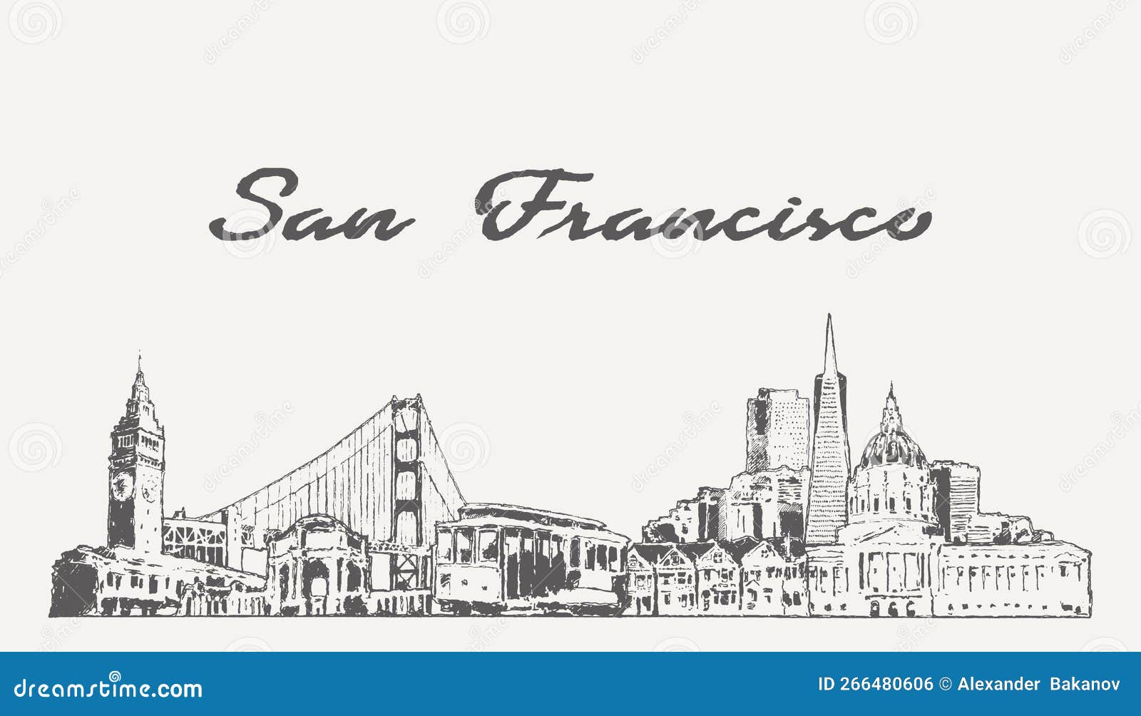 San Francisco Skyline USA Hand Drawn, Sketch Stock Vector ...