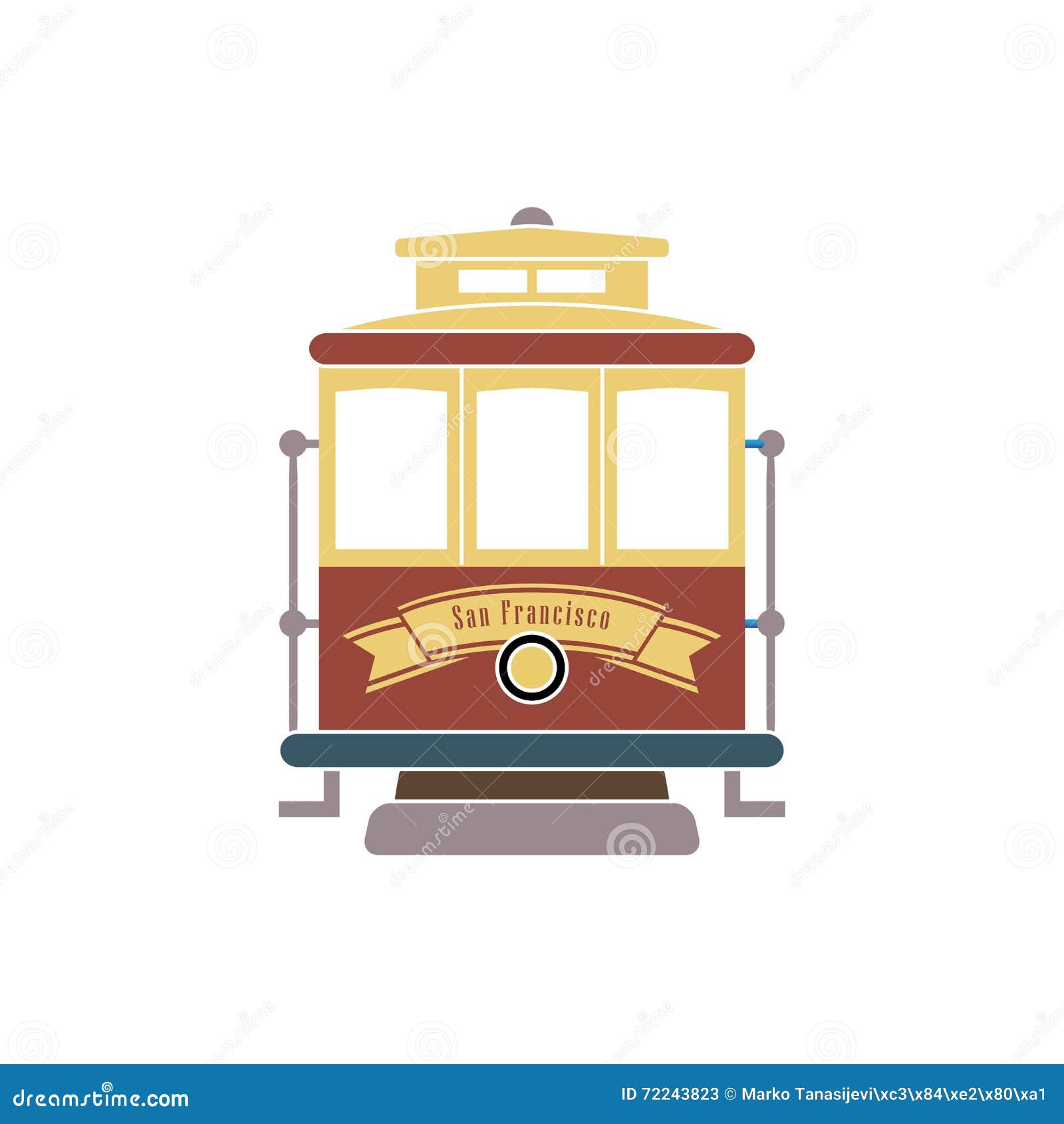 Streetcar On A Tramway Tracks Front View Cartoon Vector | CartoonDealer ...