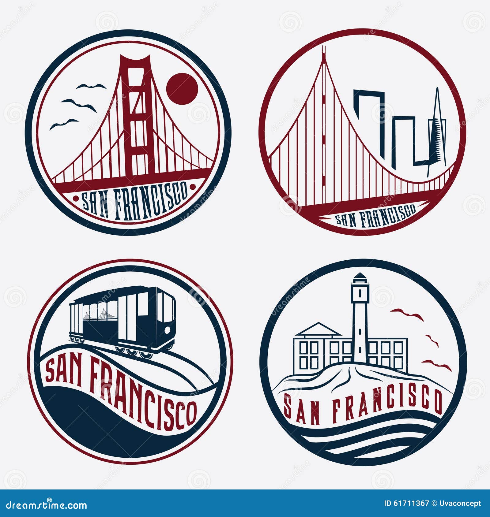 San Francisco Vintage Labels Set Stock Vector - Illustration of island ...