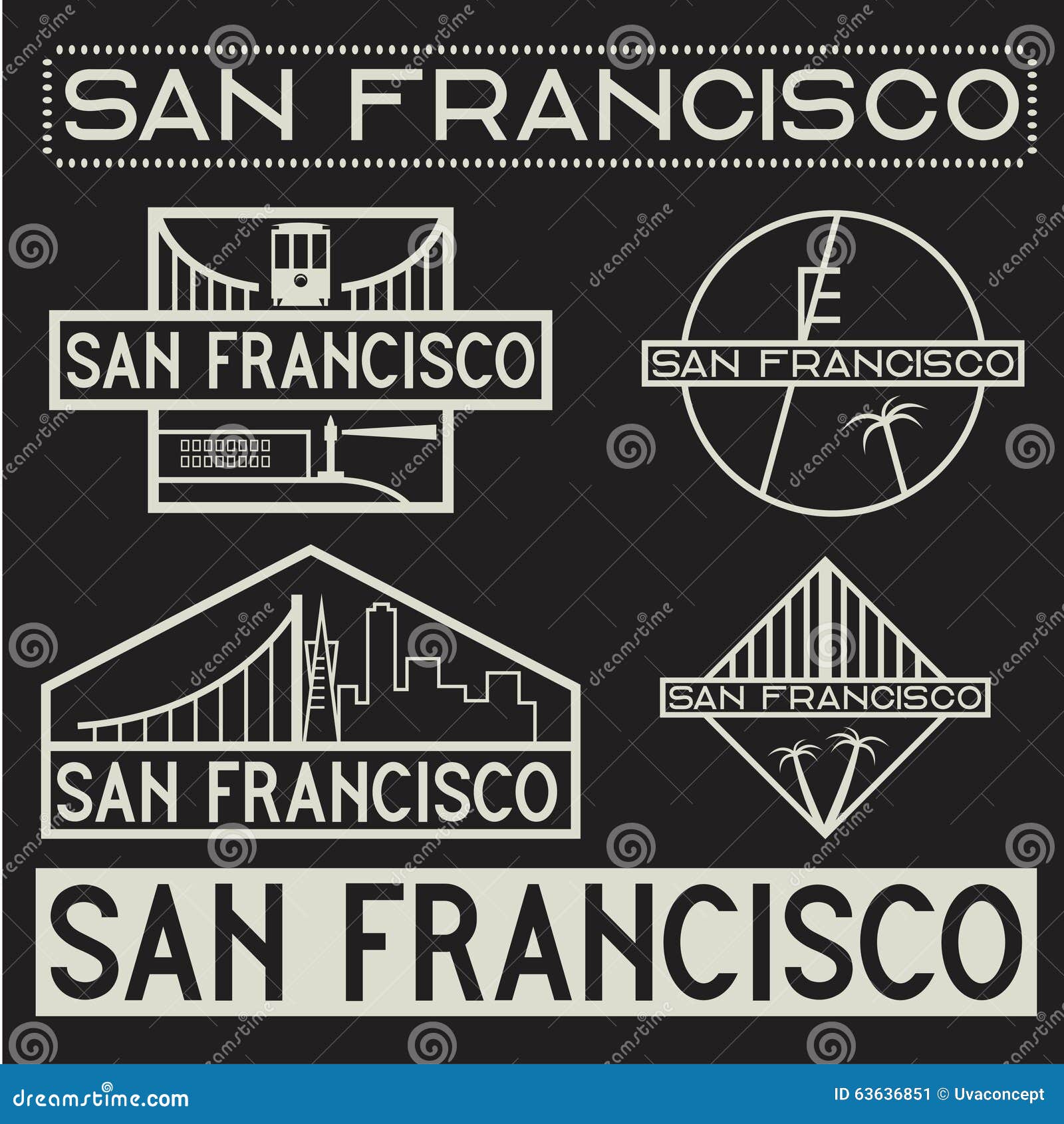 San Francisco Vintage Labels Set Stock Vector - Illustration of ...