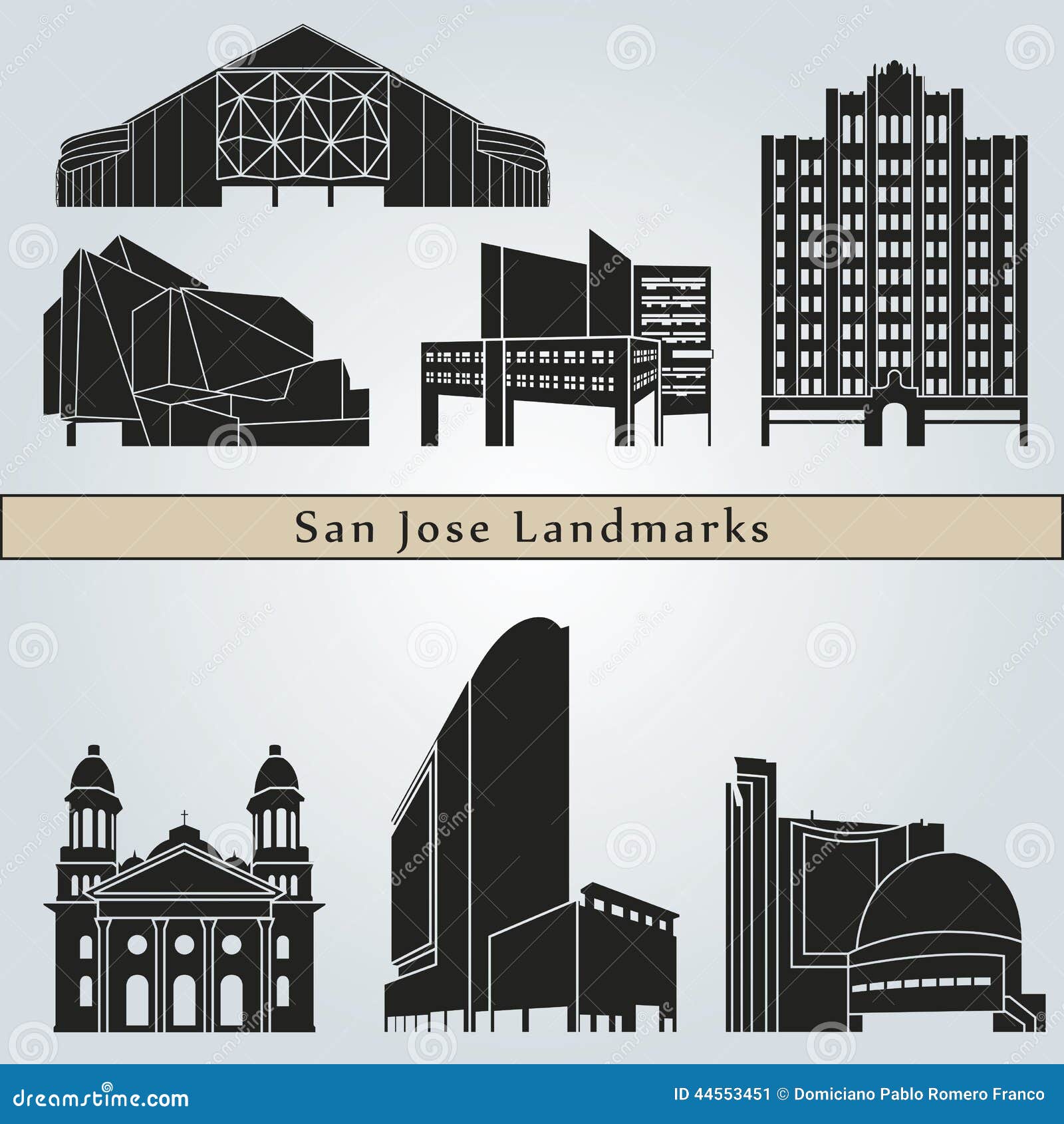 San Jose Landmarks and Monuments Stock Vector - Illustration of icon ...