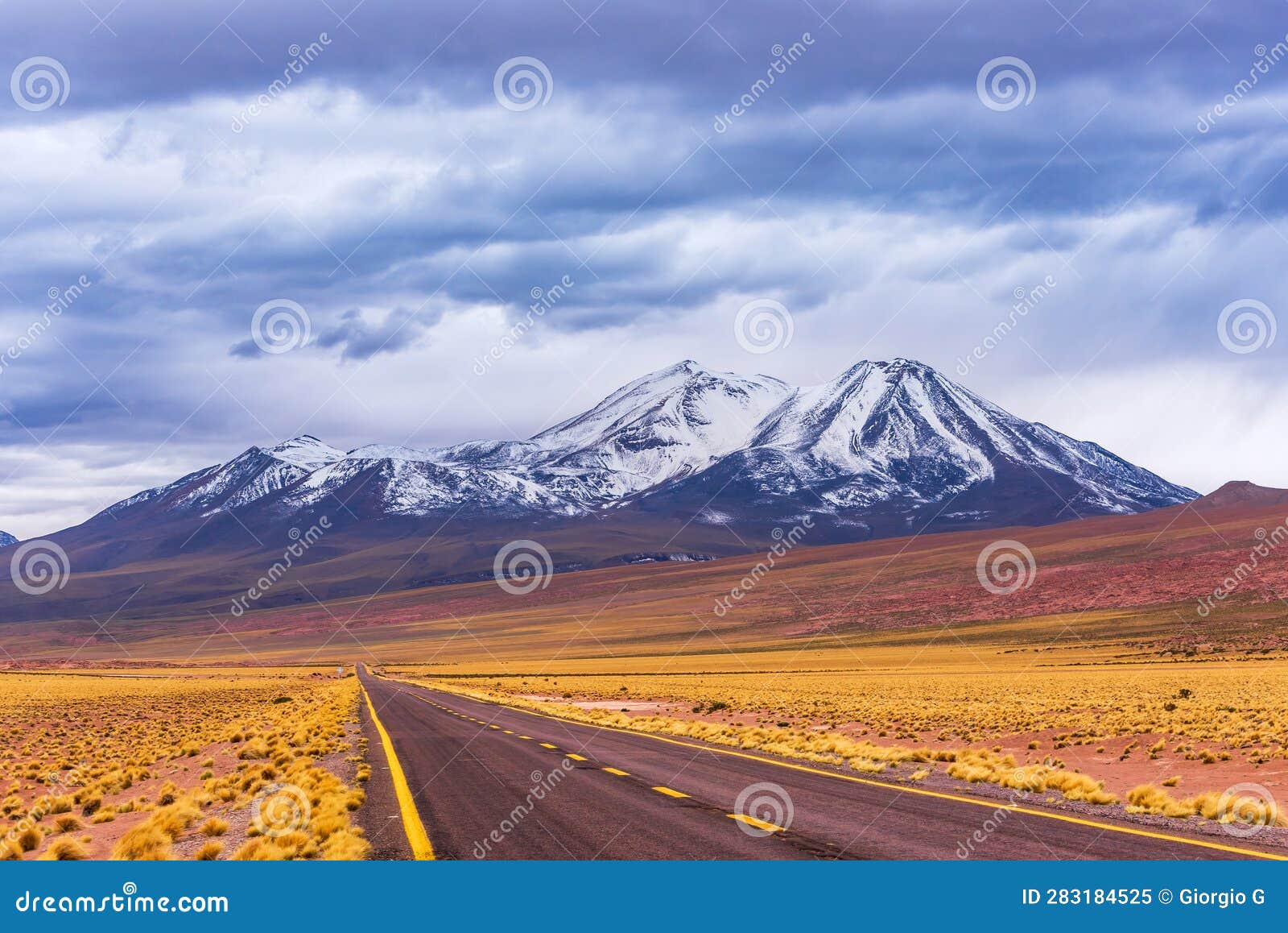 View of Infinite Road and Snowy Mountains at Atacama Desert Stock Image ...