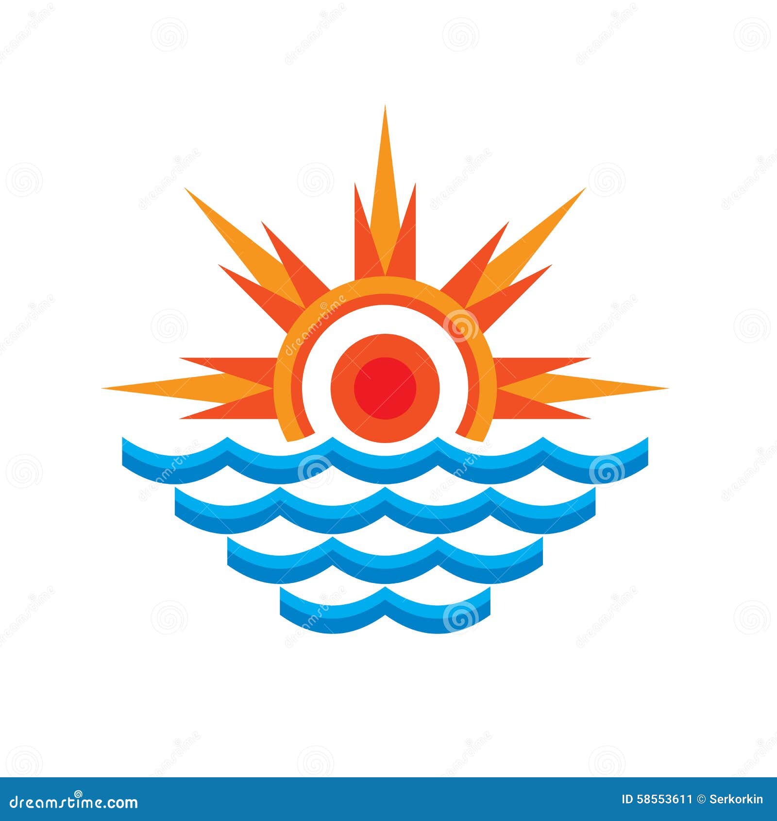 San & Sea - Vector Logo Concept Illustration. Sun Rays and Wave Water ...