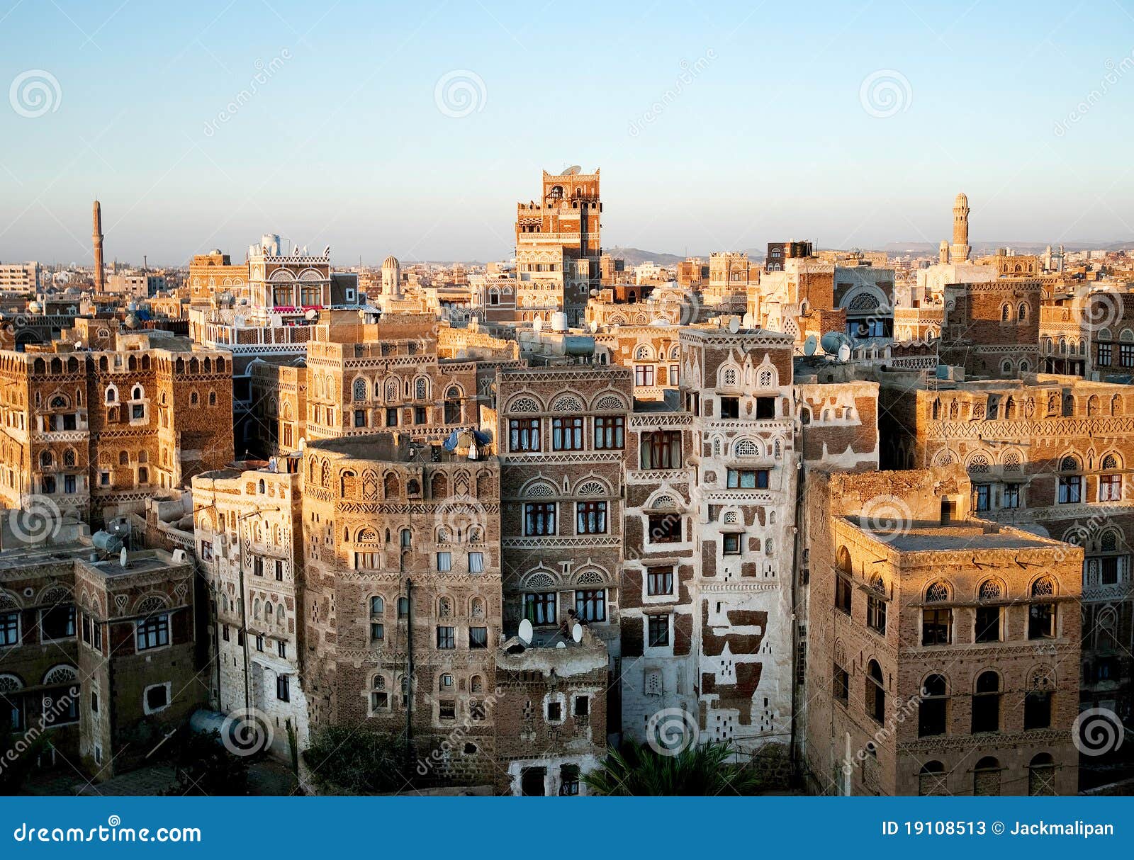 Sanaa old town in yemen stock image. Image of sunset - 19108513