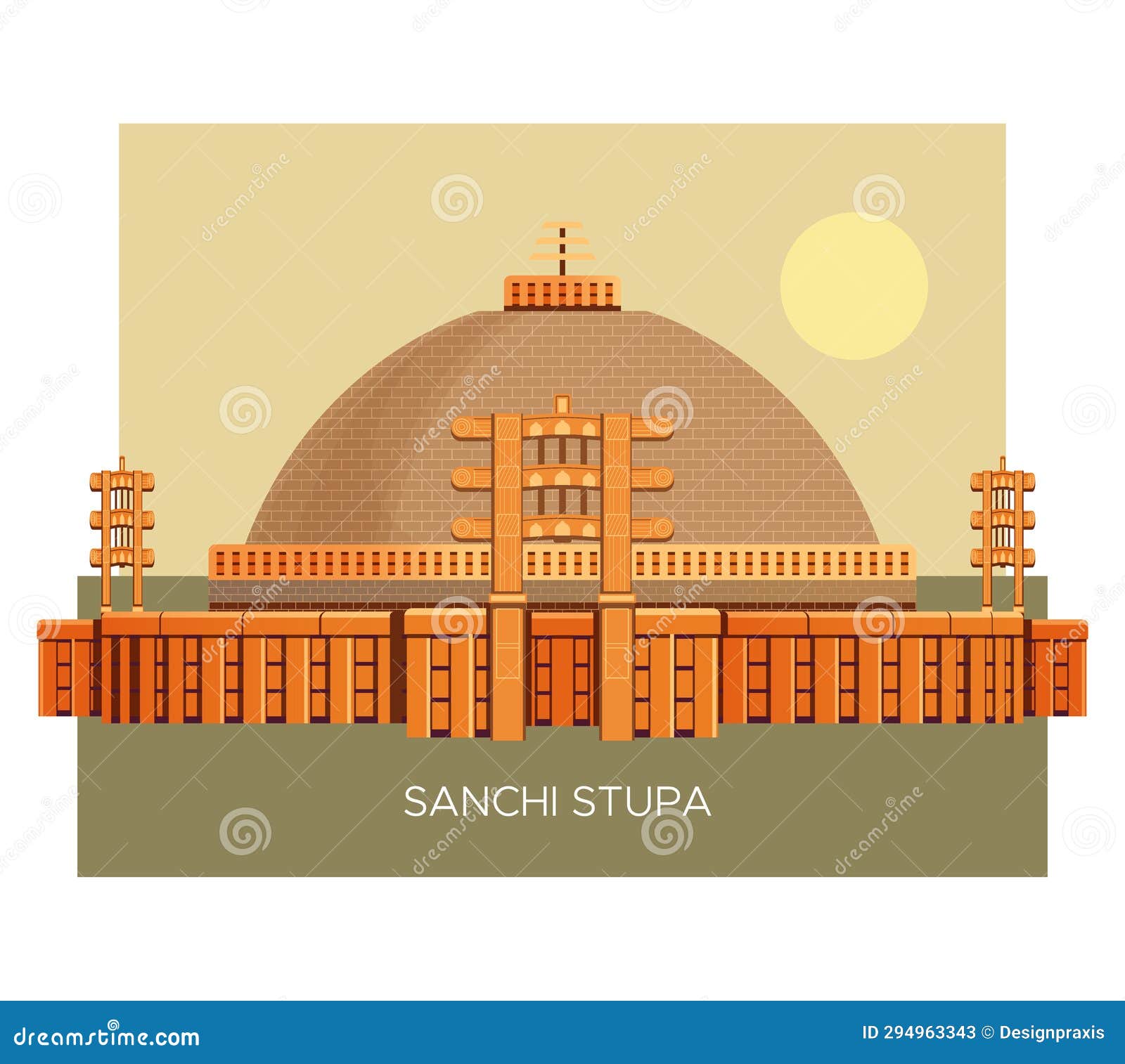 Sanchi Stupa - Buddhist Complex - Icon Illustration Stock Vector ...