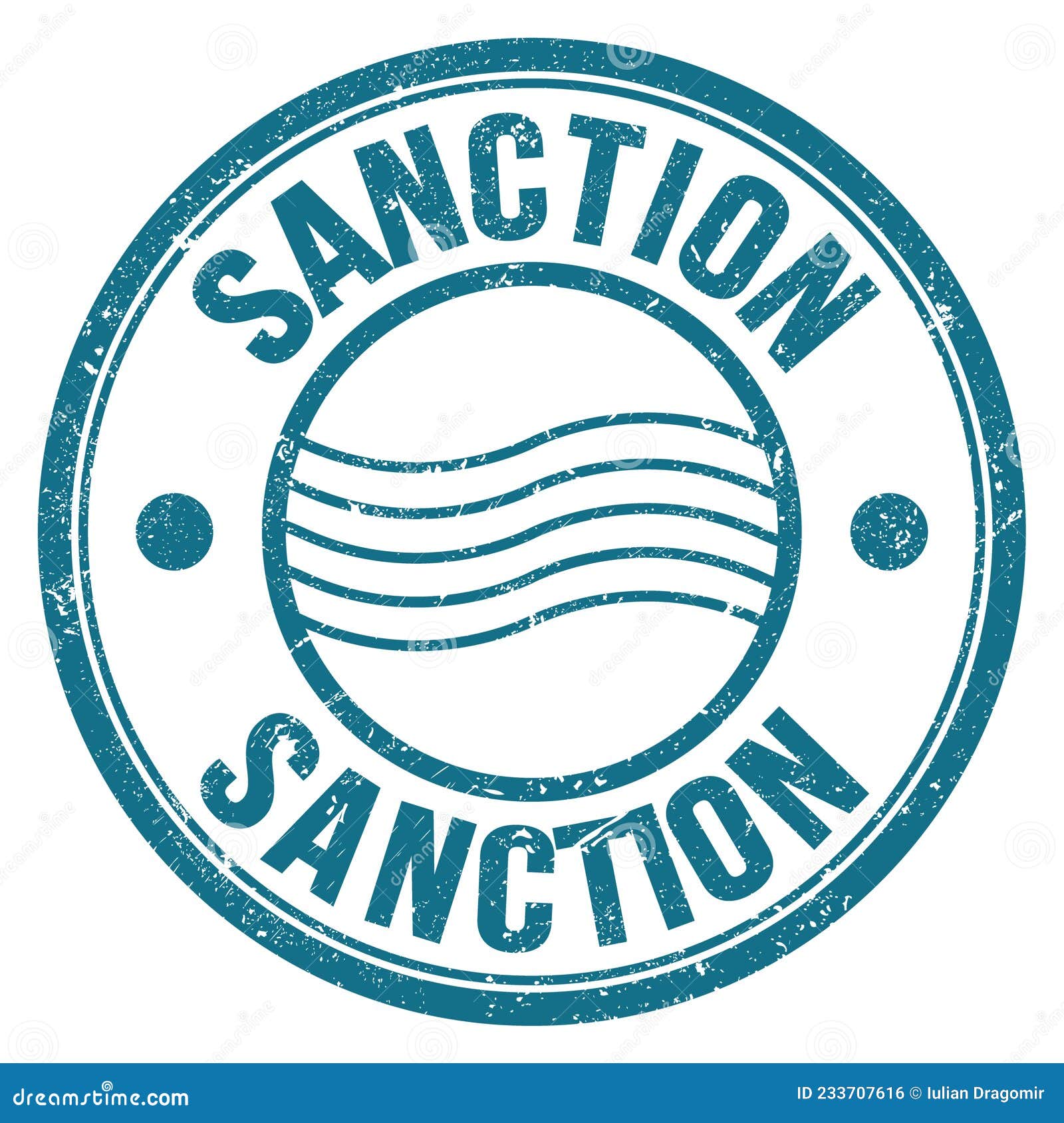 SANCTION Text Written on Blue Round Postal Stamp Sign Stock ...
