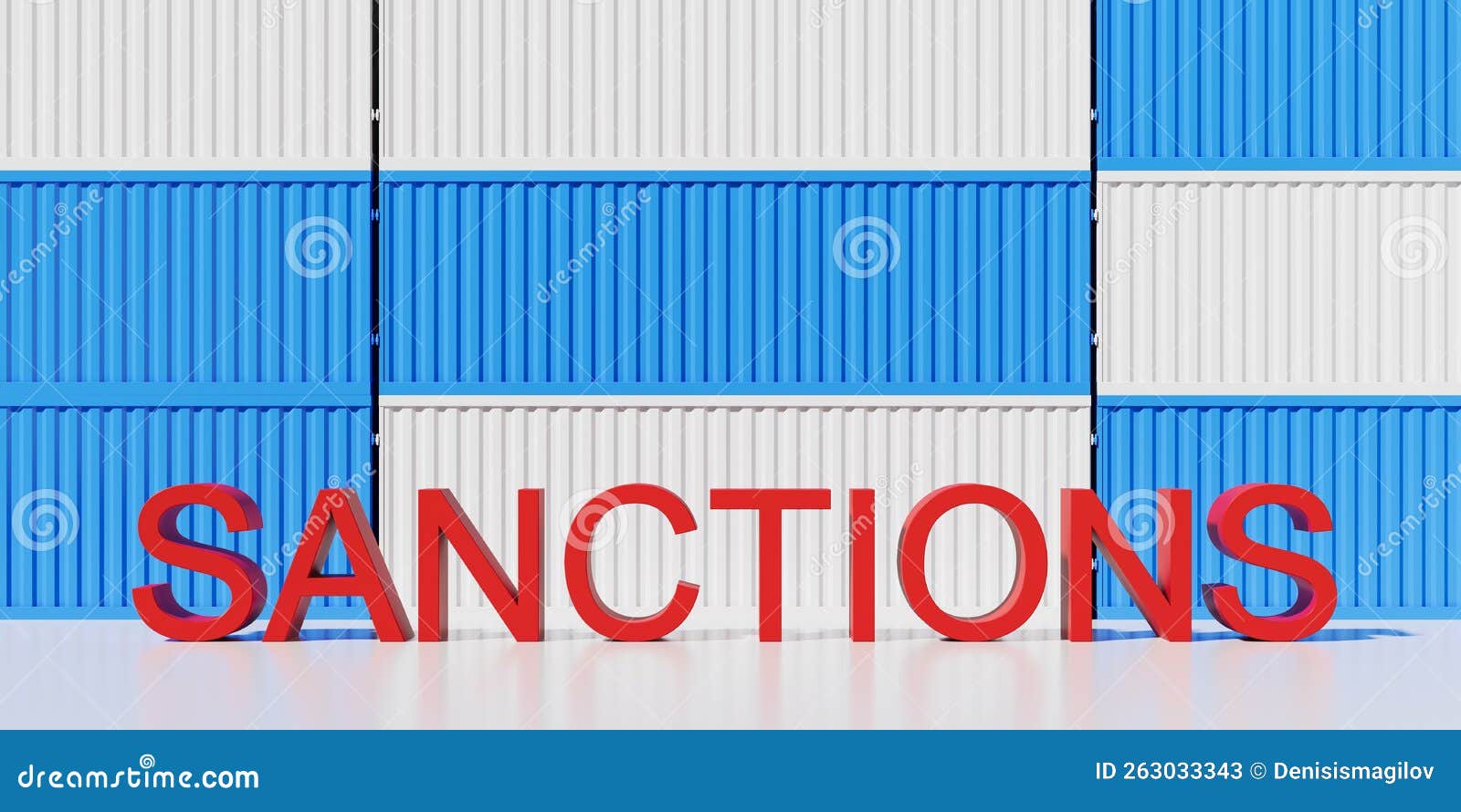 Sanctions and Containers on White Floor, Cargo and Delivery. Empty Copy ...