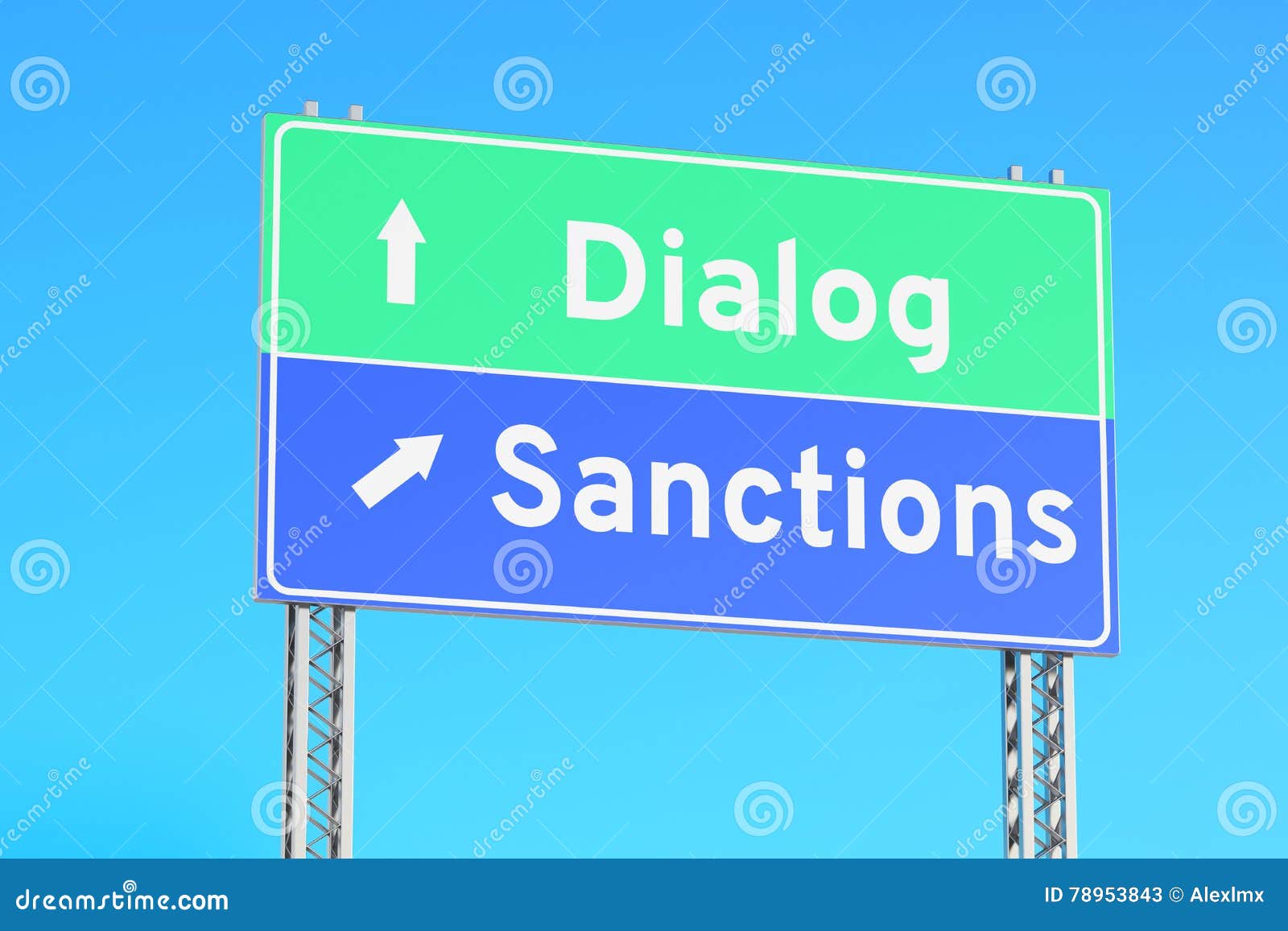 Sanctions or Dialog Green Road Signs, 3D Rendering Stock Illustration ...