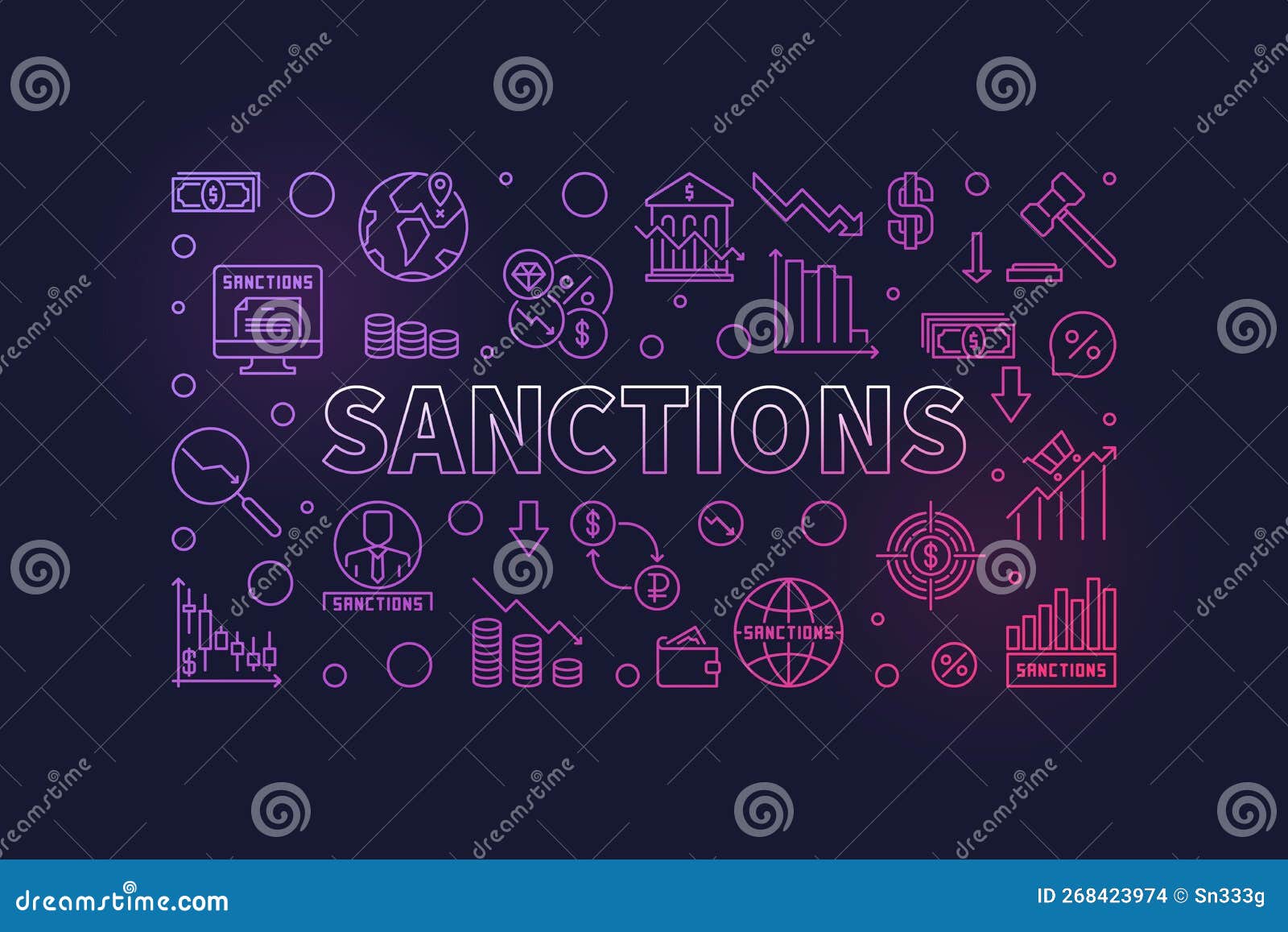 Sanctions Horizontal Banner. Political Penalties Vector Linear ...