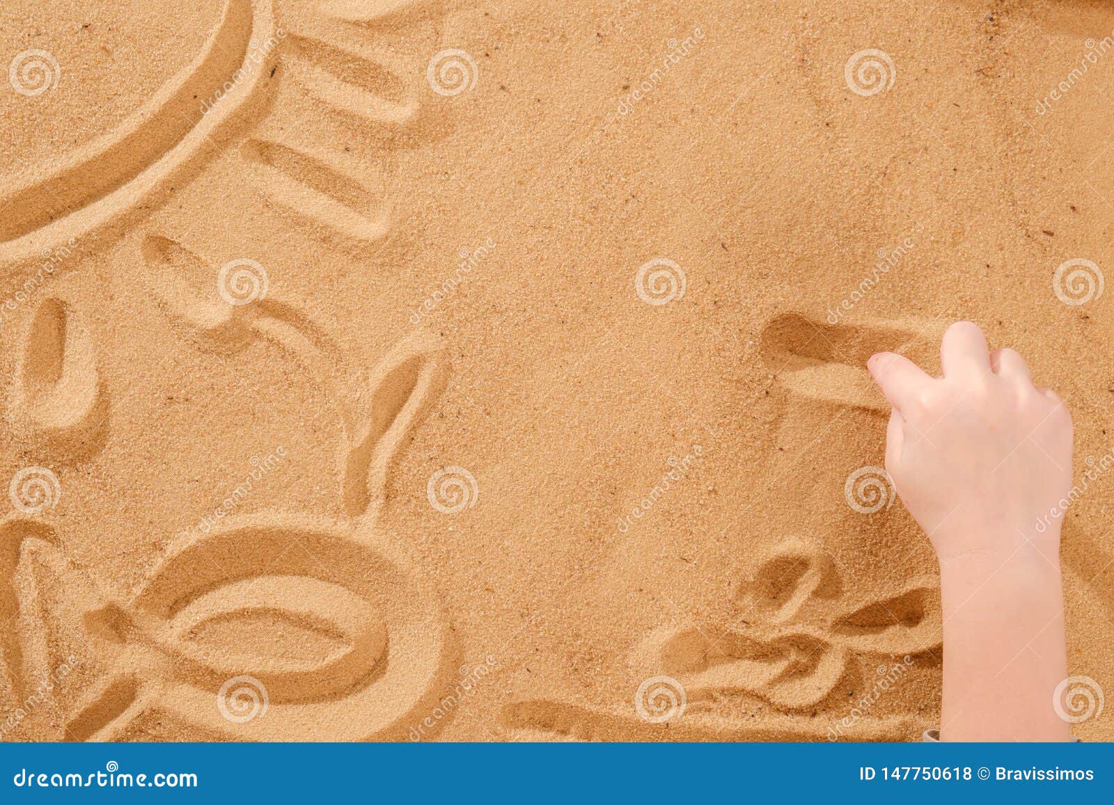 Sand Therapy, Child`s Hands are Painted on Table with Sand Stock Photo ...