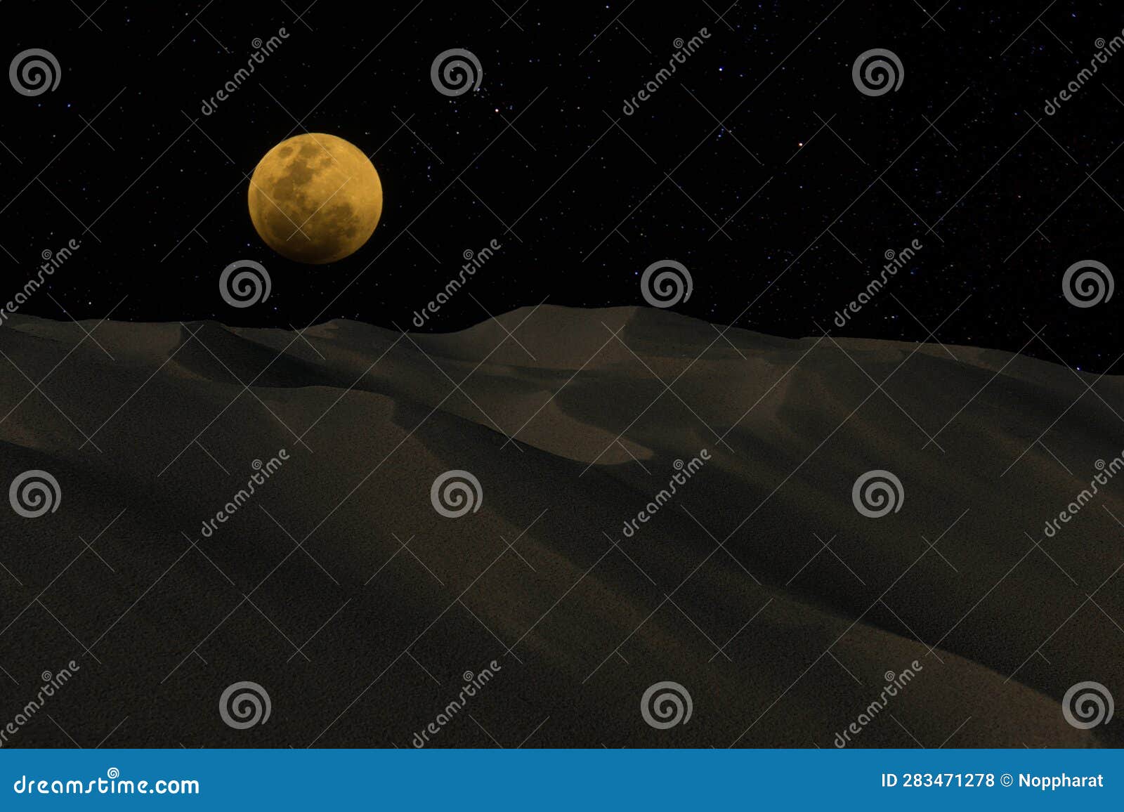 Sand Mountain with Lunar Eclipse and Star Background Stock Photo ...