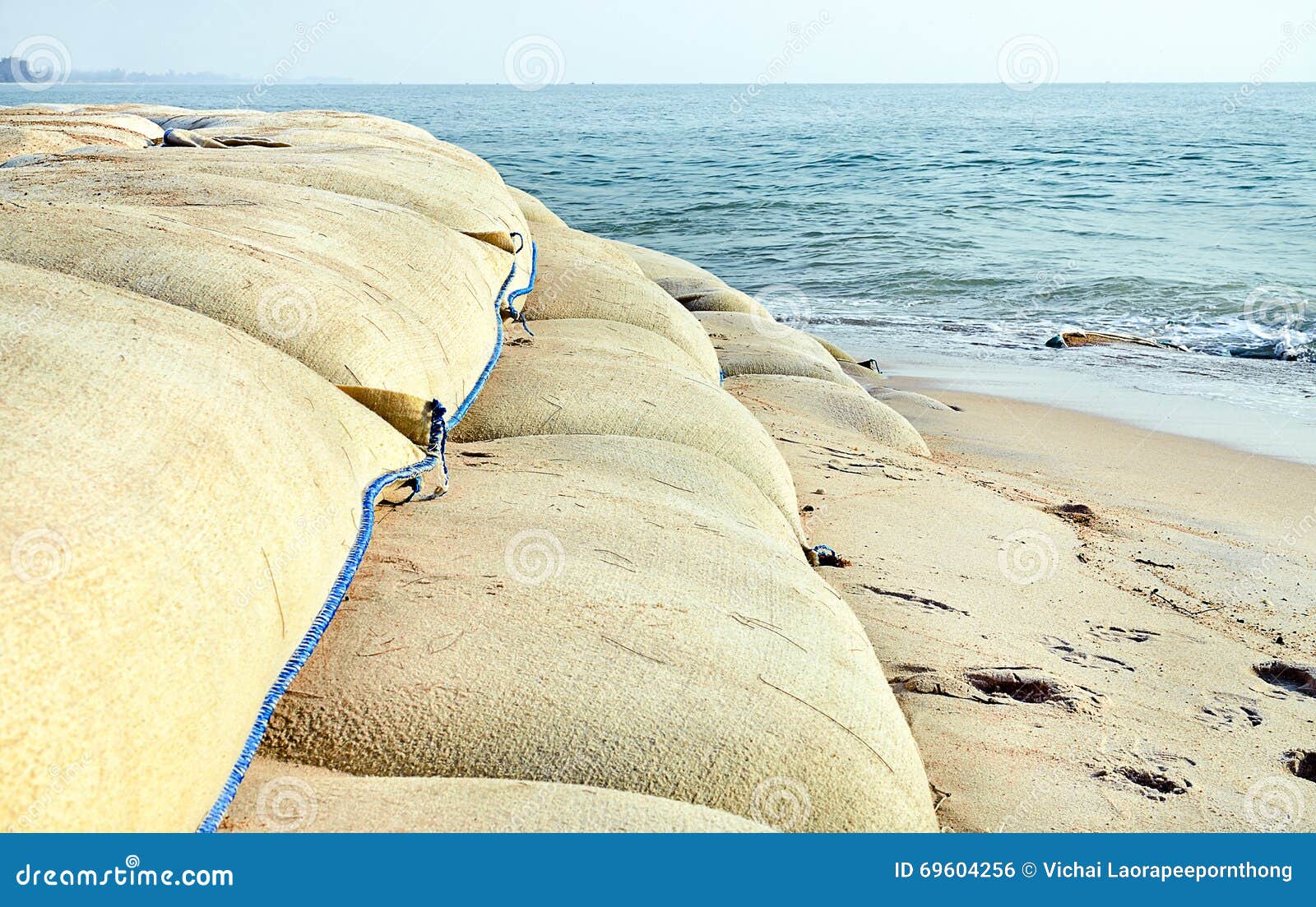 Sand Bags for Protect the Collapse of the Beach Stock Photo - Image of ...