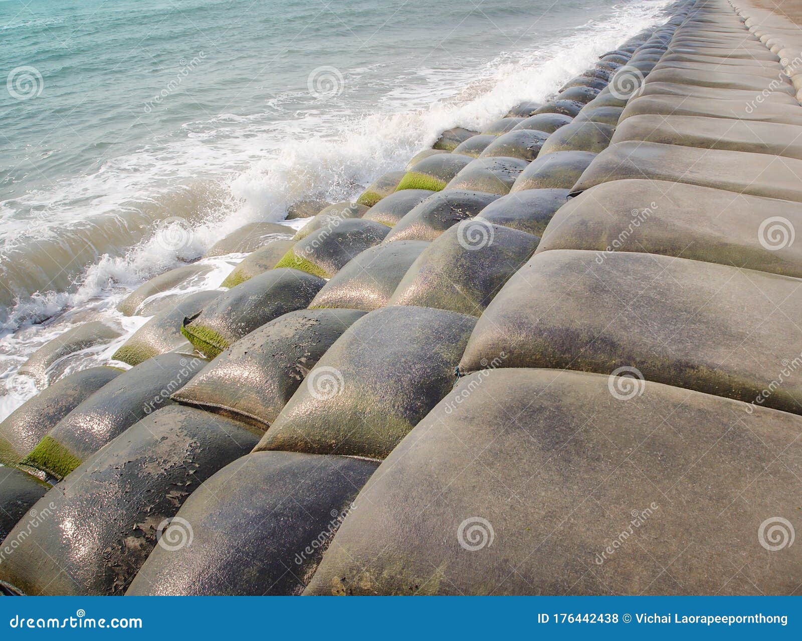 Sand Bags or Sandbagger Installed for Protect the Collapse of the Beach ...