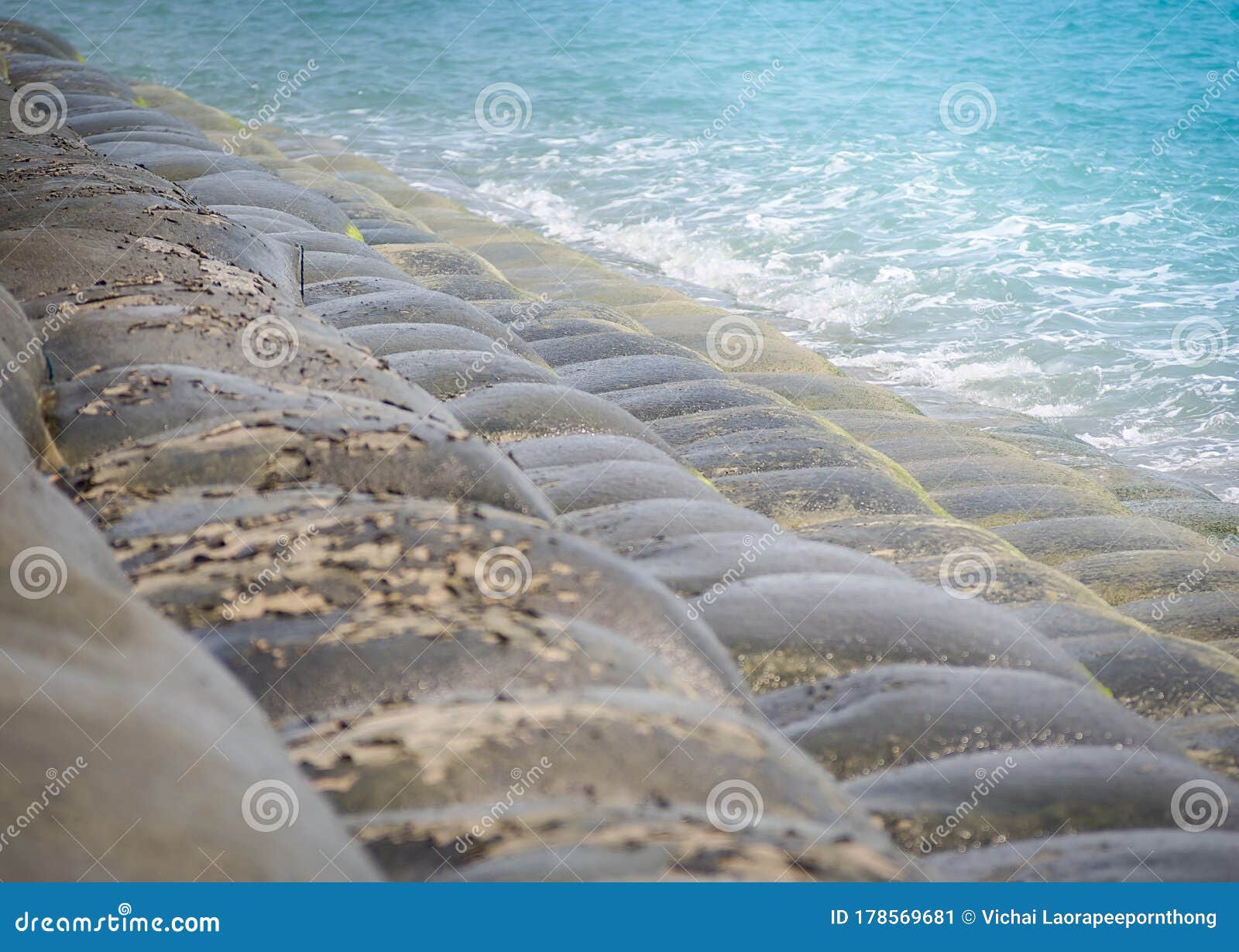 Sand Bags or Sandbagger Installed for Protect the Collapse of the Beach ...
