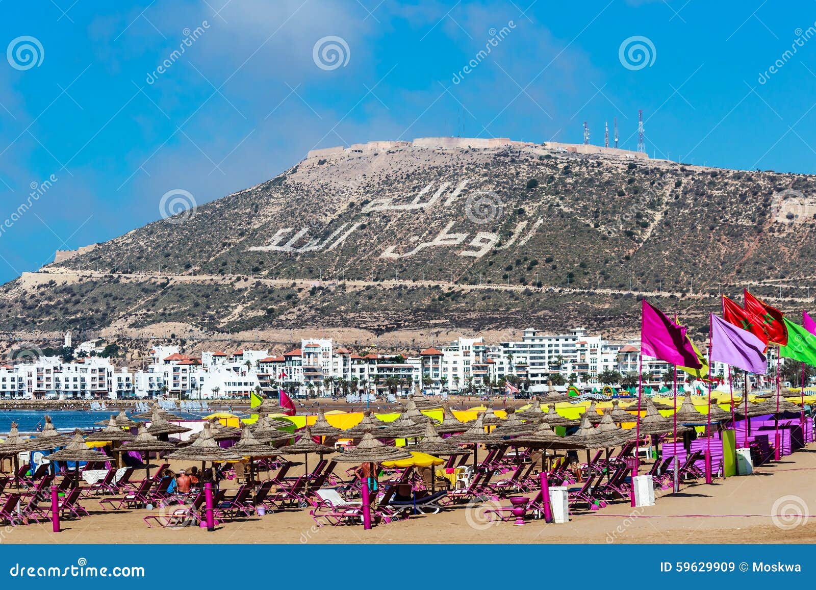 Sand Beach and Blue Ocean in Agadir, Morocco Stock Image - Image of ...