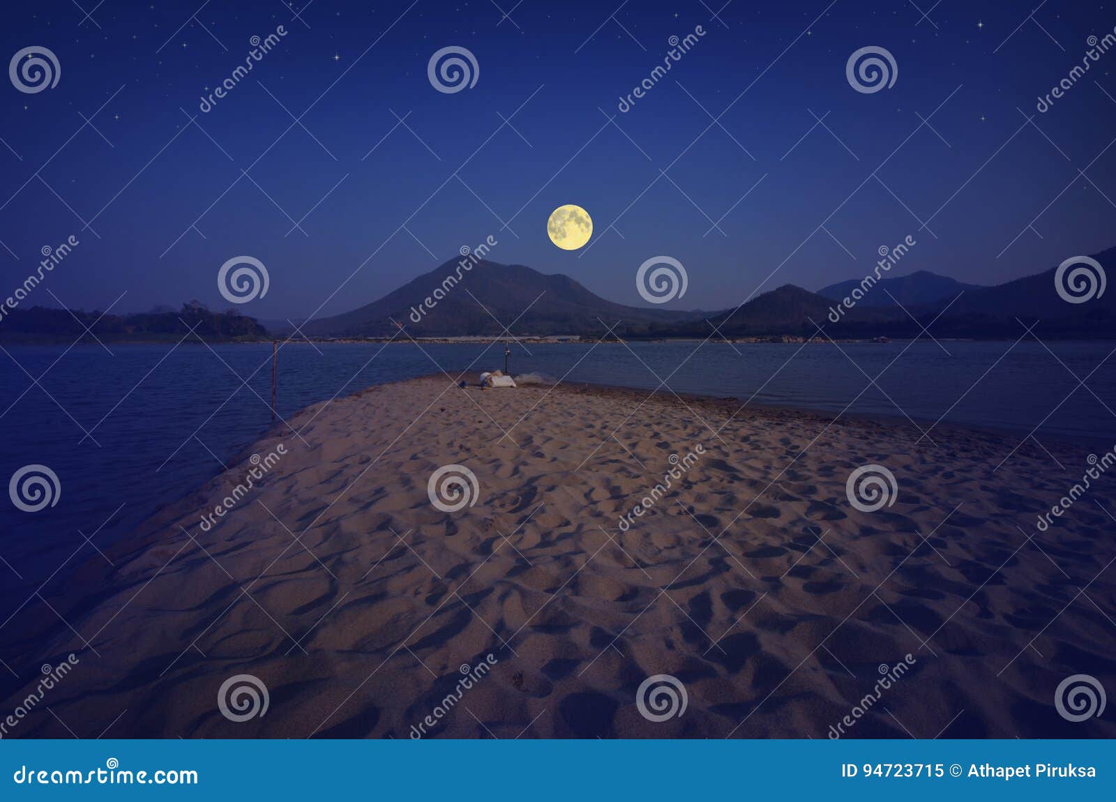 Sand Beach in the Evening Moonlight Stock Image - Image of breed ...