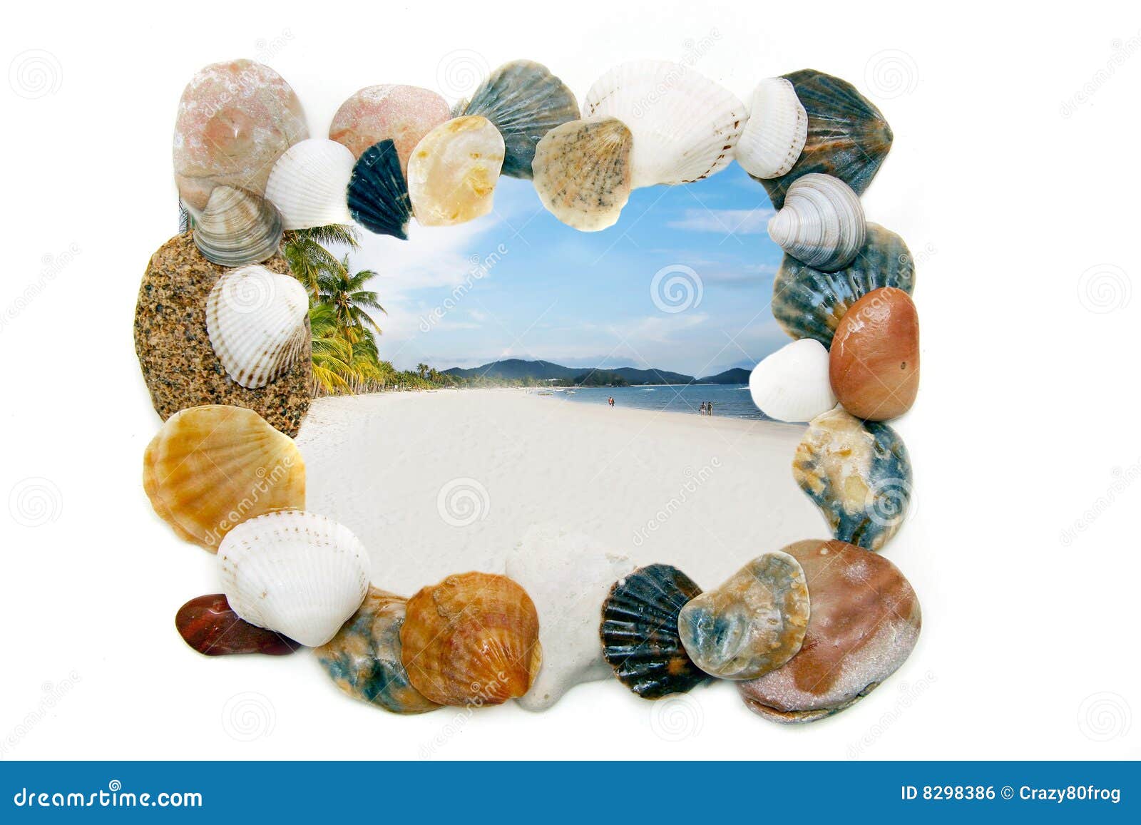 Sand Beach in Frame from Seashells and Stones Stock Photo - Image of ...