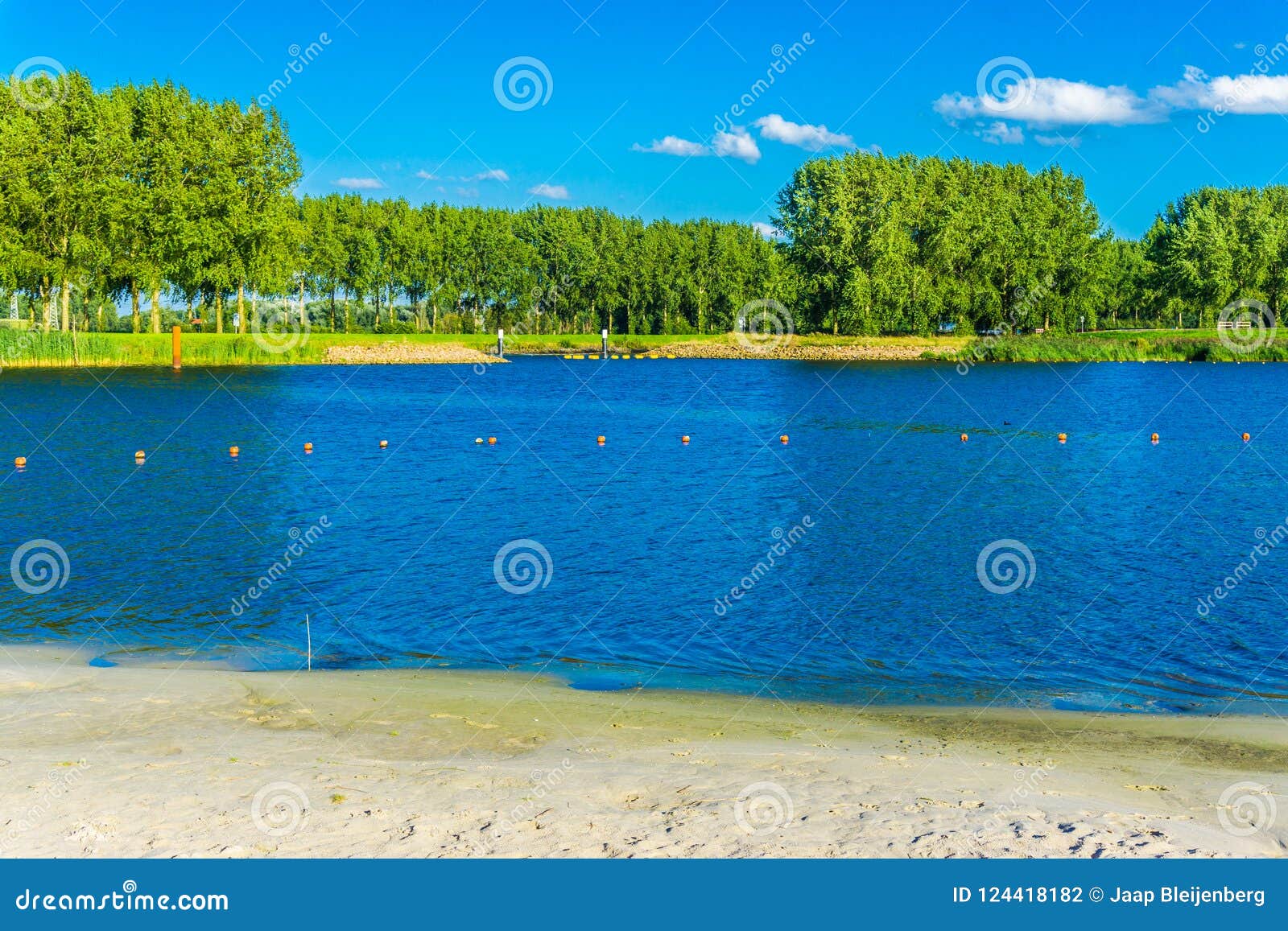 Sand Beach at the Lake in a Water Landscape Stock Photo - Image of pond ...