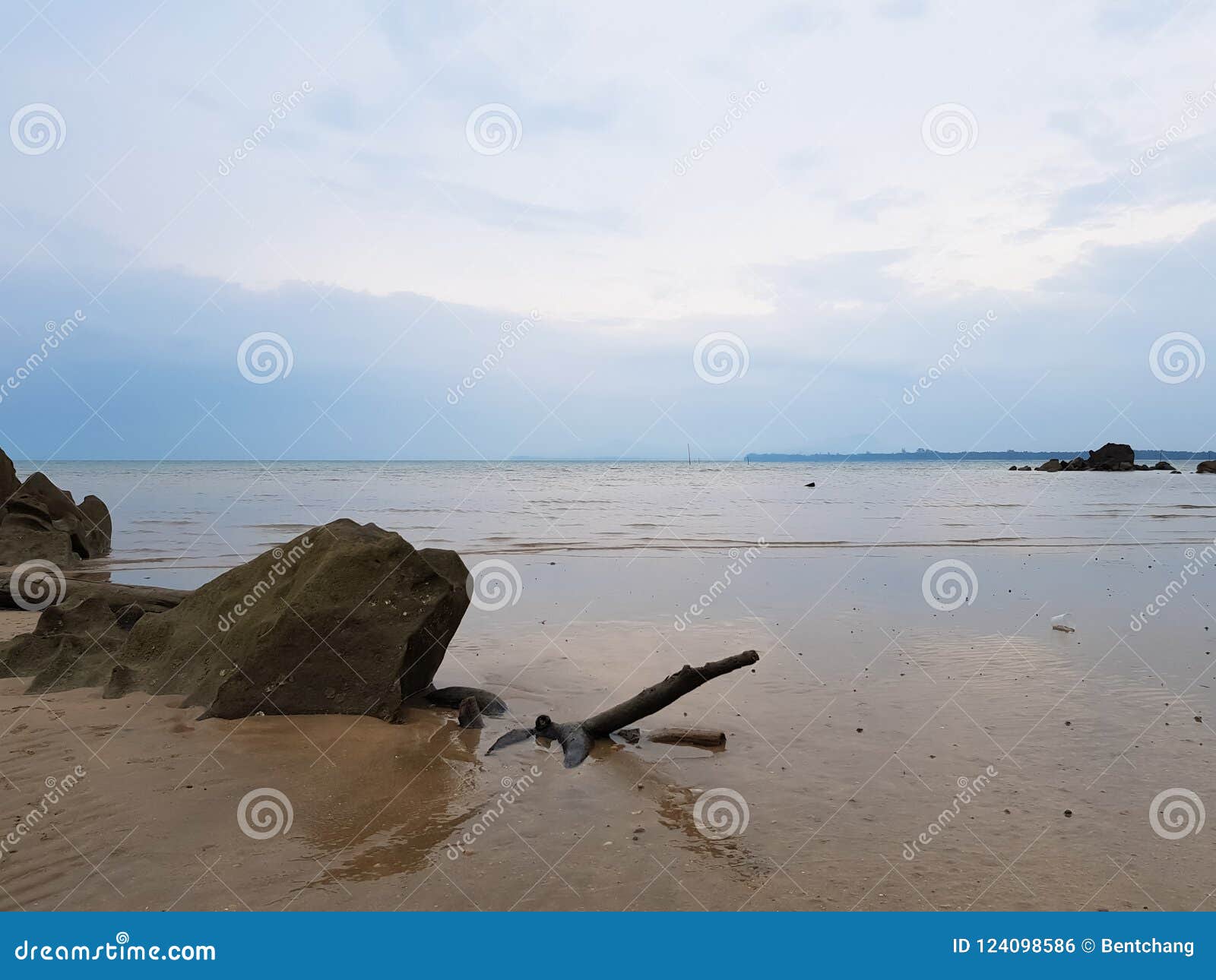 Sand Beach, with Rocks in Foreground. Stock Photo - Image of ocean ...