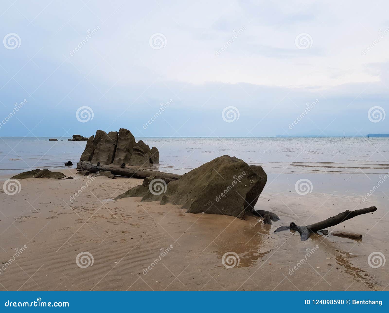 Sand Beach, with Rocks in Foreground. Stock Photo - Image of dream ...