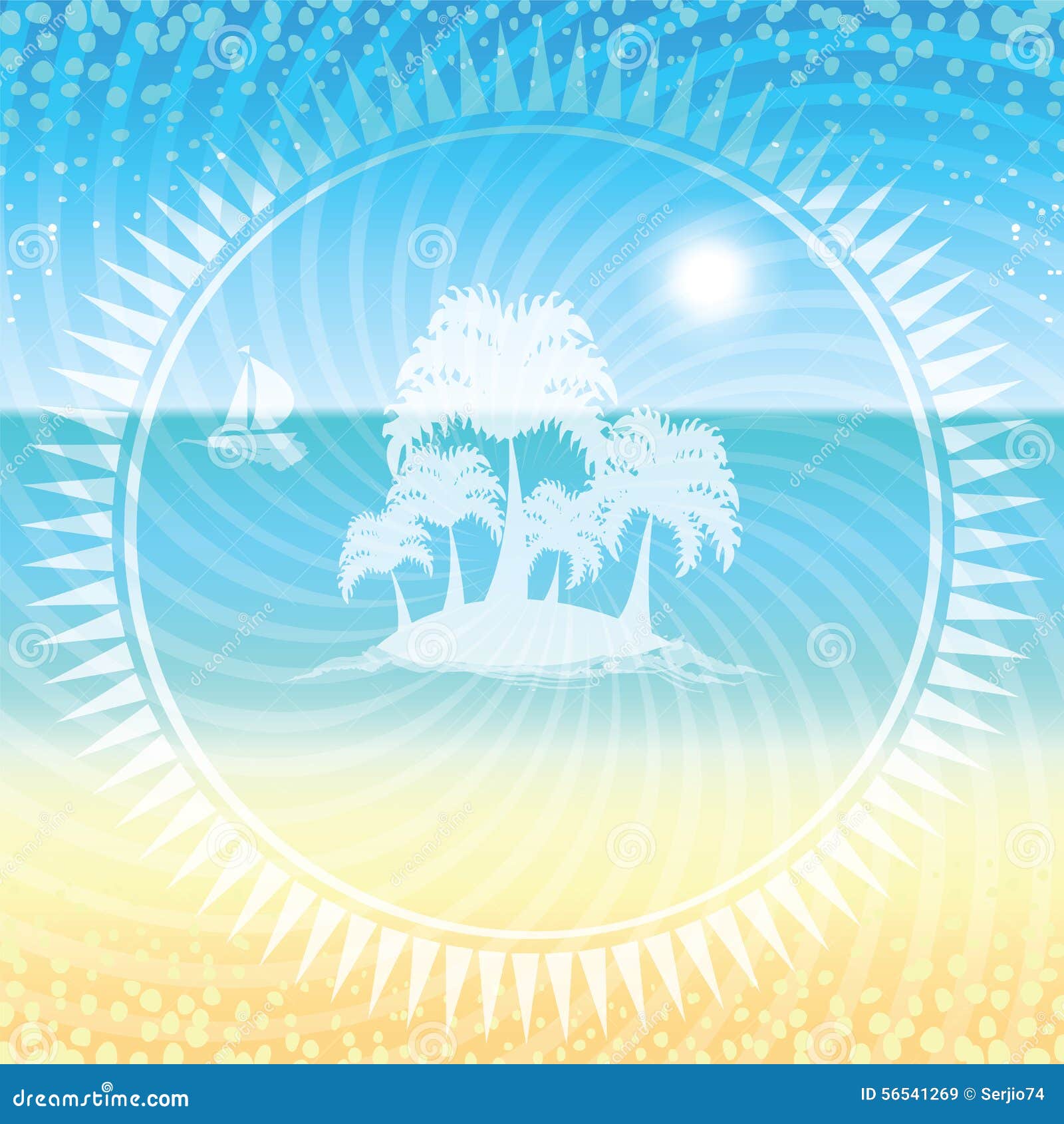 Sand Beach and Small Island with Palms Stock Vector - Illustration of ...