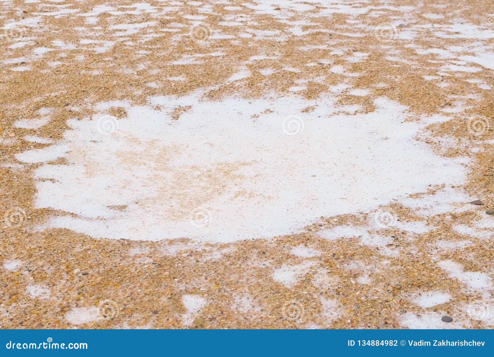 Sand Beach with Snow on the Sand Close-up View. Stock Photo - Image of ...