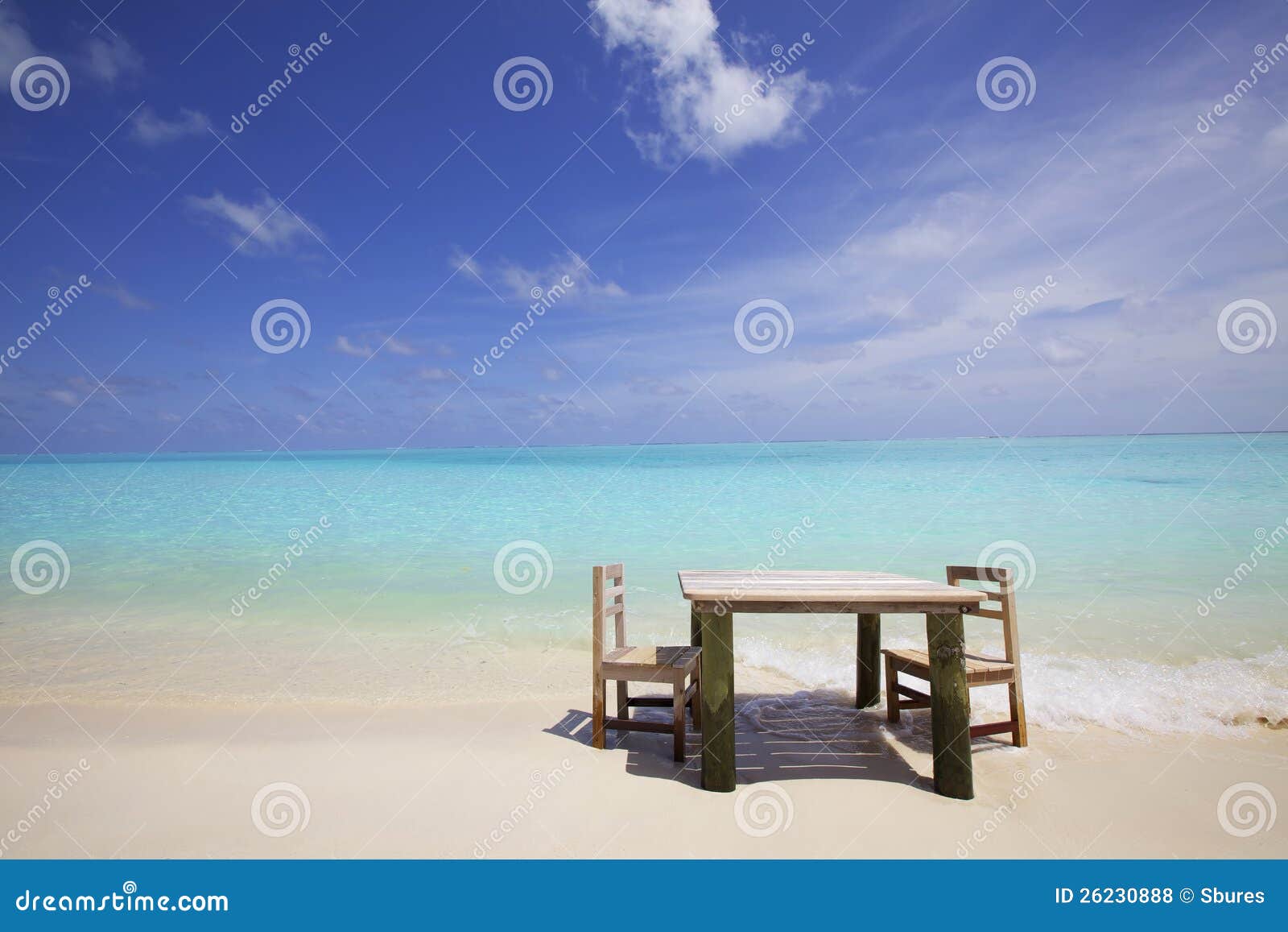 Sand Beach with Table and Chairs Stock Photo - Image of sand, landscape ...