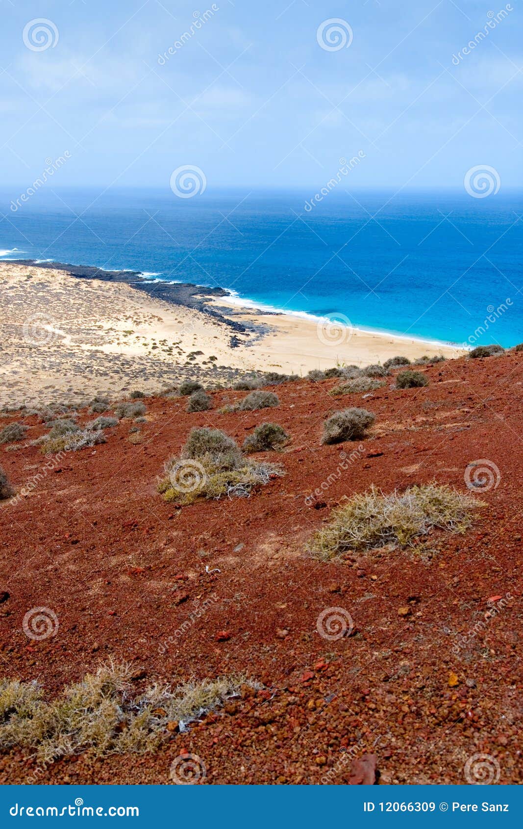 Sand Beach Under a Red Volcano Stock Image - Image of moss, vacations ...