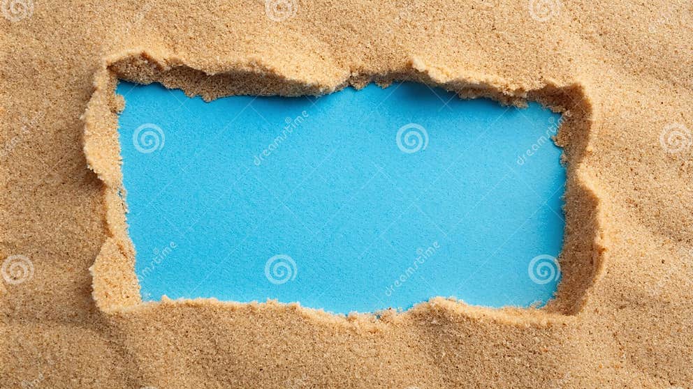 Sand on Blue Paper. Leave Rectangle Space for Text in the Middle of the ...