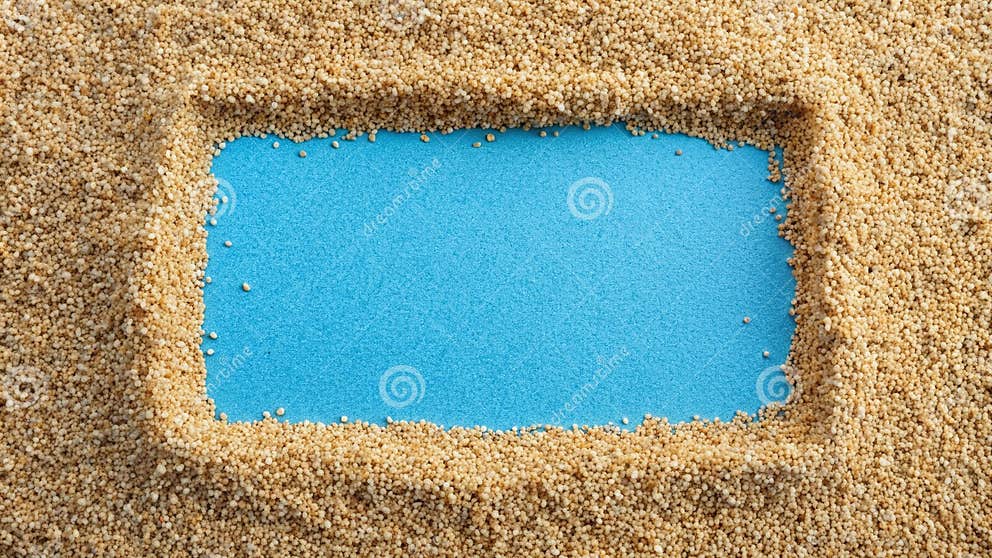 Sand on Blue Paper. Leave Rectangle Space for Text in the Middle of the ...