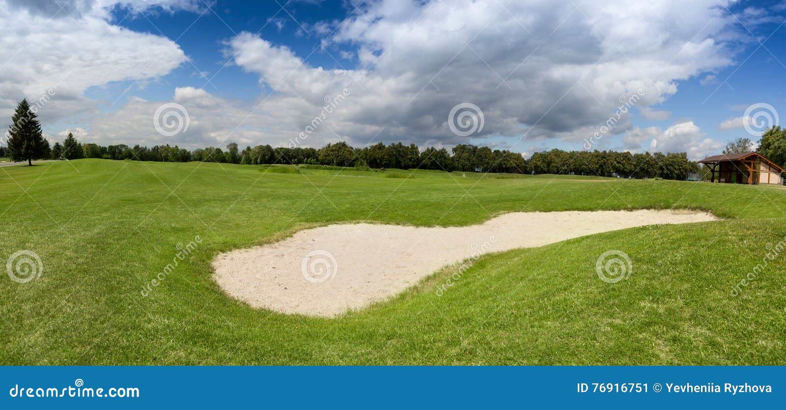 Sand Bunker on Golf Course with Perfect Green Grass Stock Image - Image ...