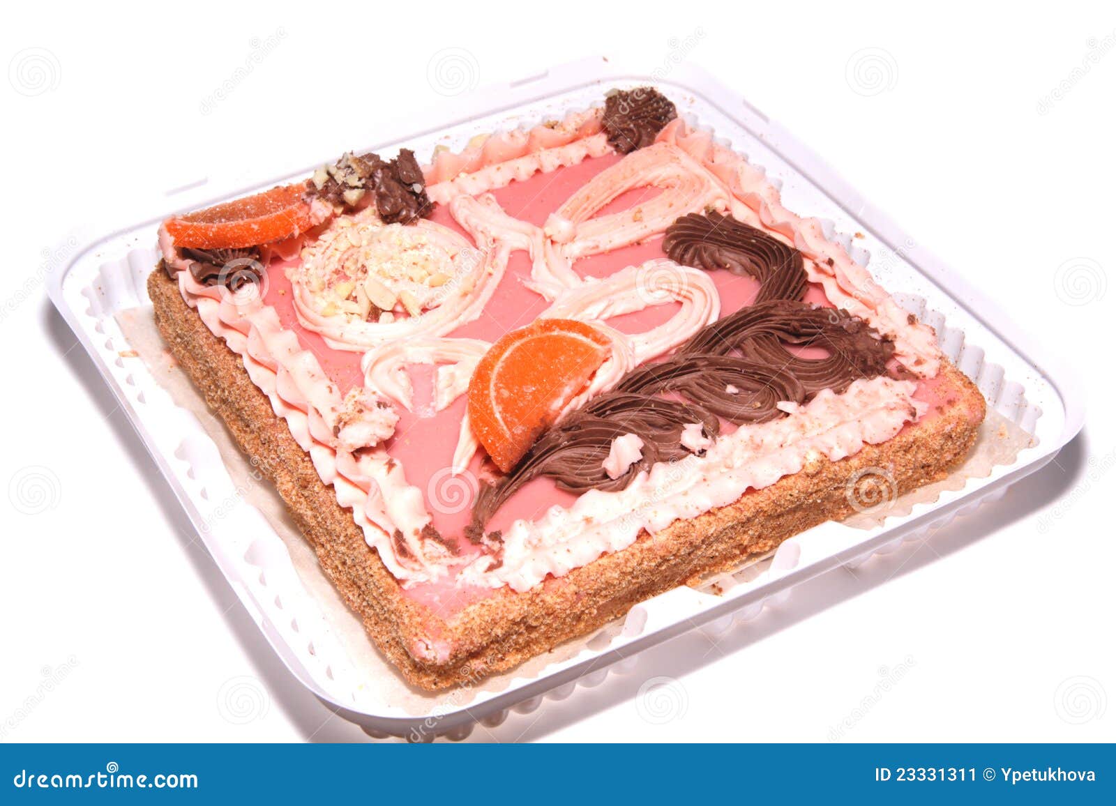 Sand Cake with Pink Icing, Candied Fruit and Cream Stock Image - Image ...