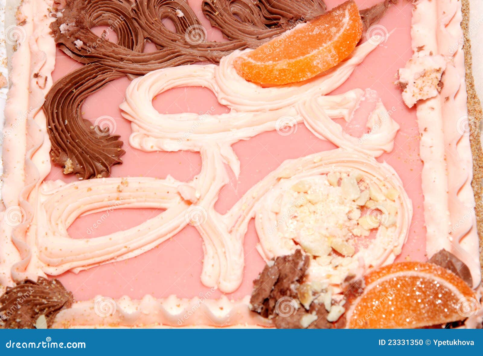 Sand Cake with Pink Icing, Candied Fruit and Cream Stock Photo - Image ...