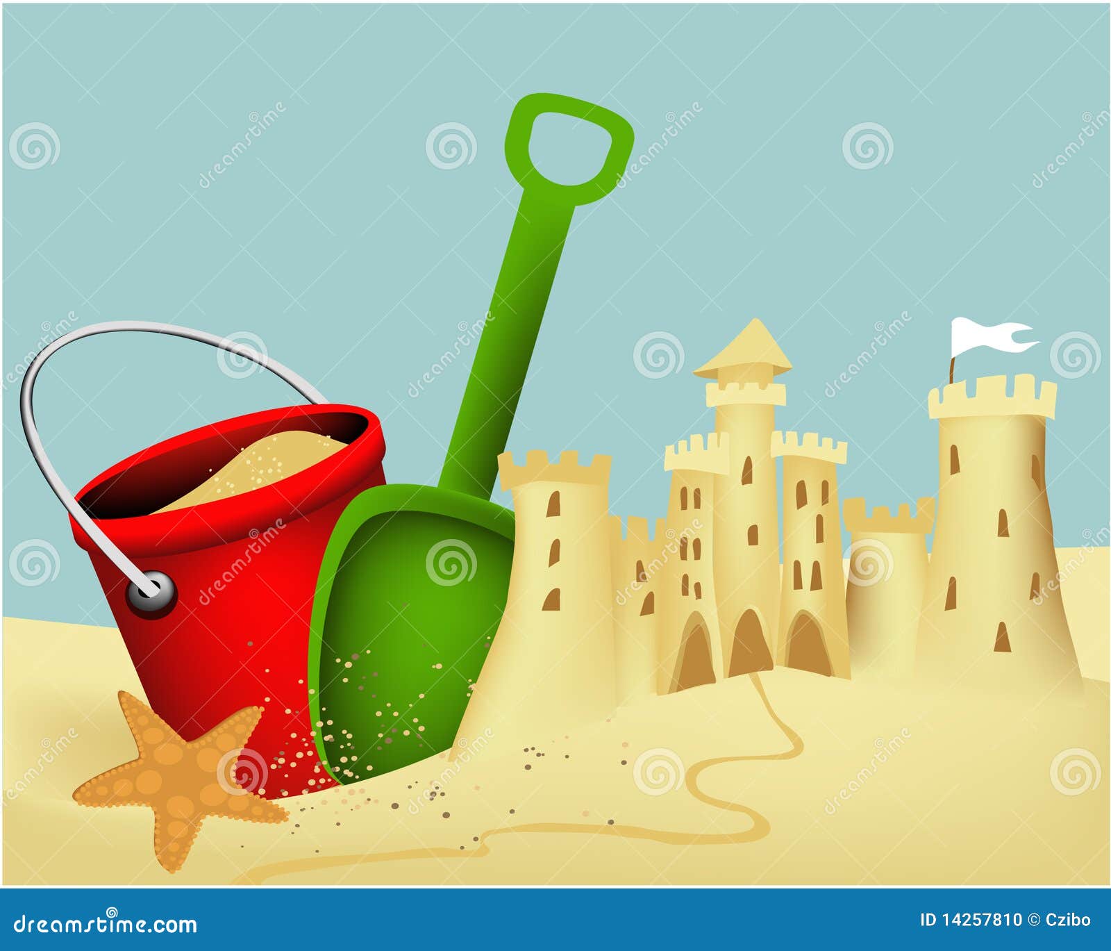 Sand castle building stock vector. Illustration of flag - 14257810